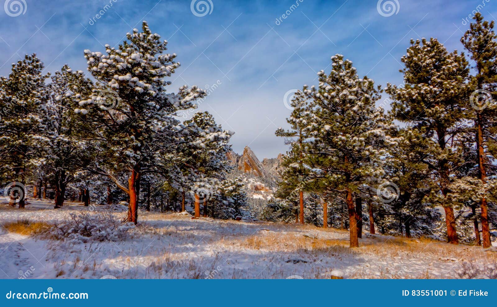 Boulder Flatirons in Snow stock image. Image of landscape - 83551001