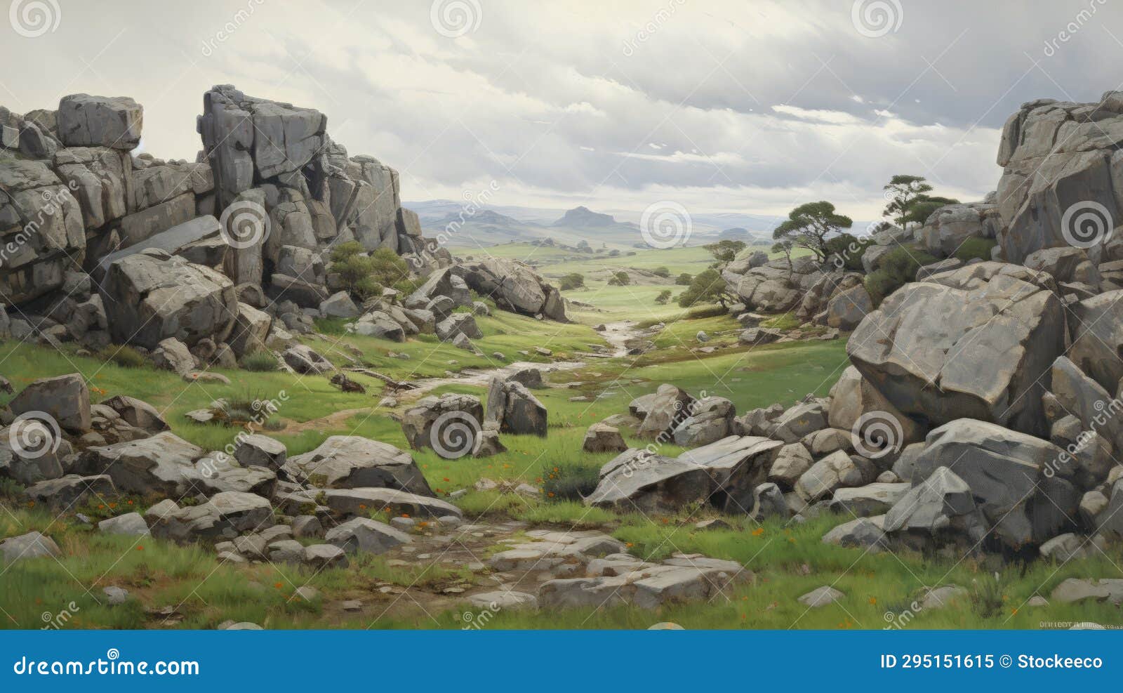 Boulders and Grass a Captivating Painting of Sharp Rocks and ...