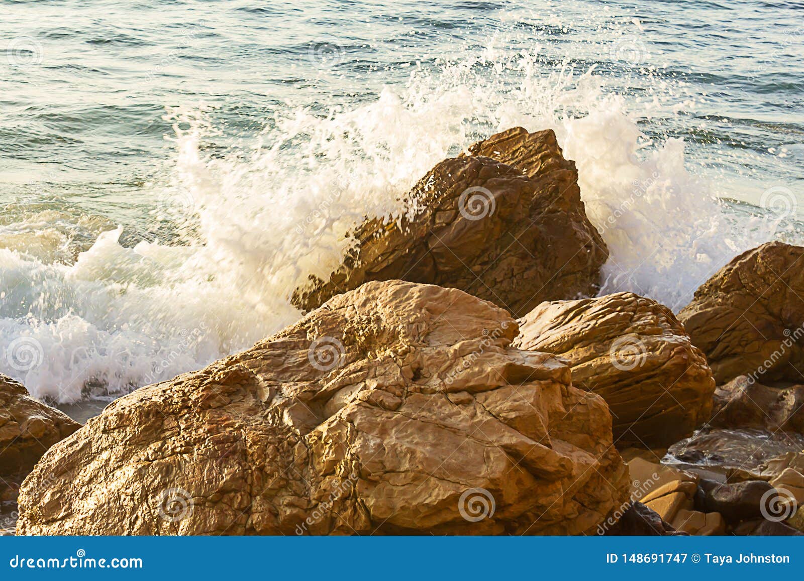 Boulders at Shoreline, with Ocean Wave Splash Foam Stock Image - Image ...