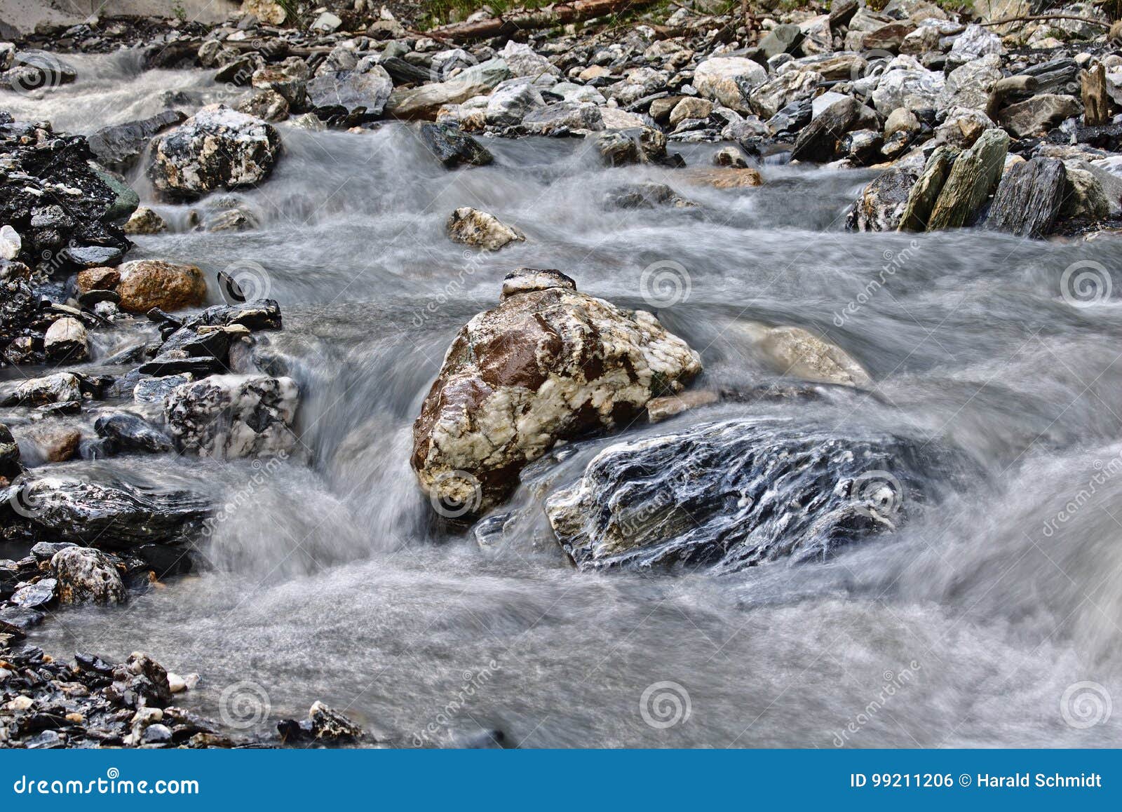 Boulders in a Small Mountain Stream Surrounded by Flowing Water Long ...
