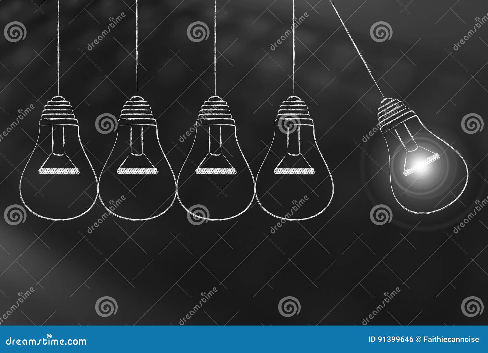 Bouncing Lightbulbs Group with only One with Light on Stock ...