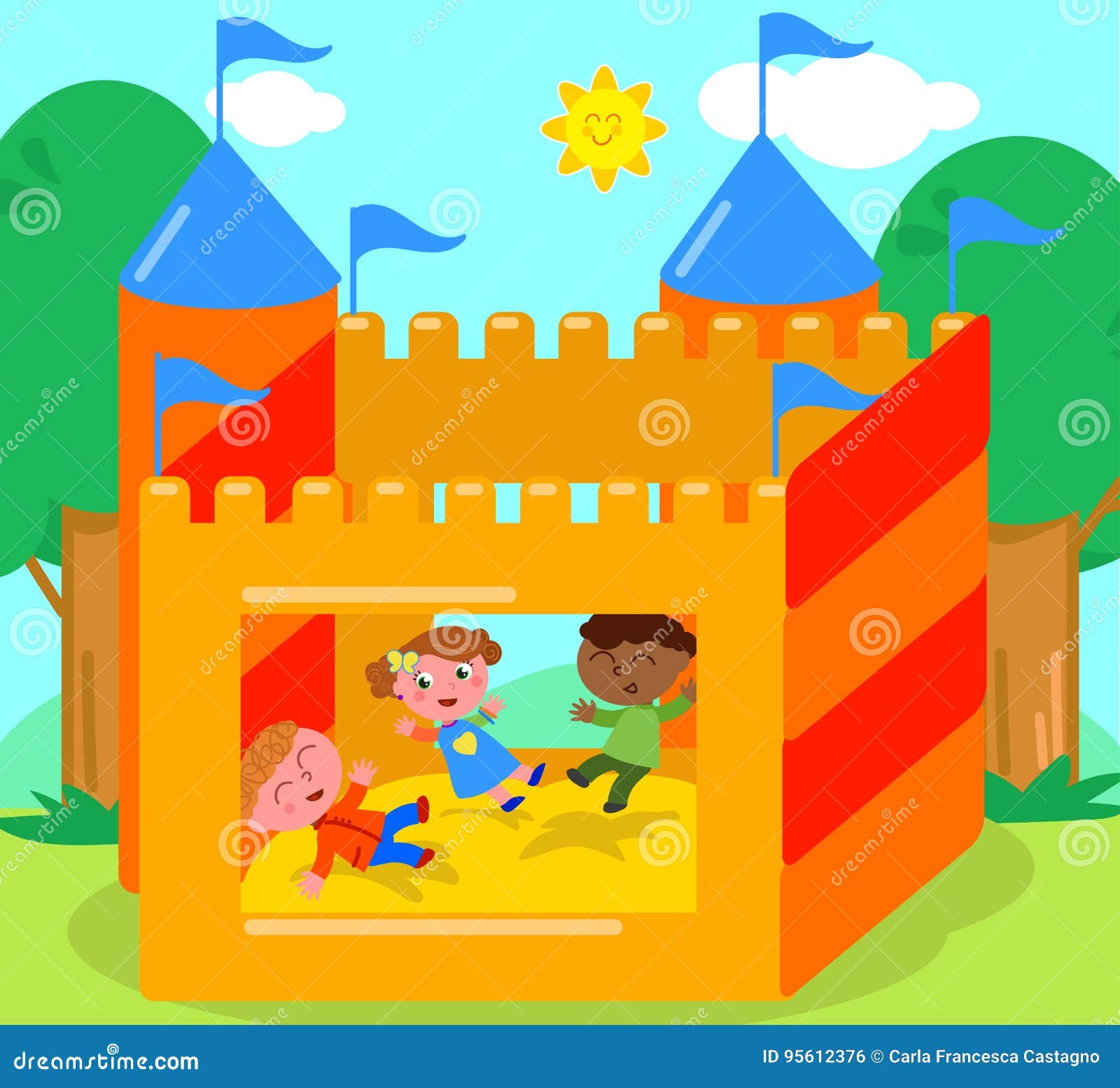 Bouncy castle vector stock vector. Illustration of kids - 95612376