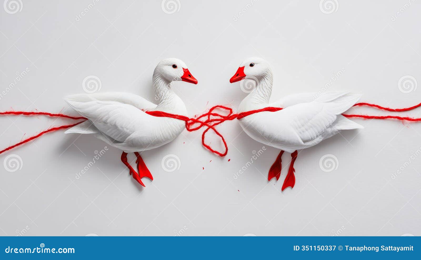 Bound Geese Red Thread Connection Two White Geese Bound Together by a ...
