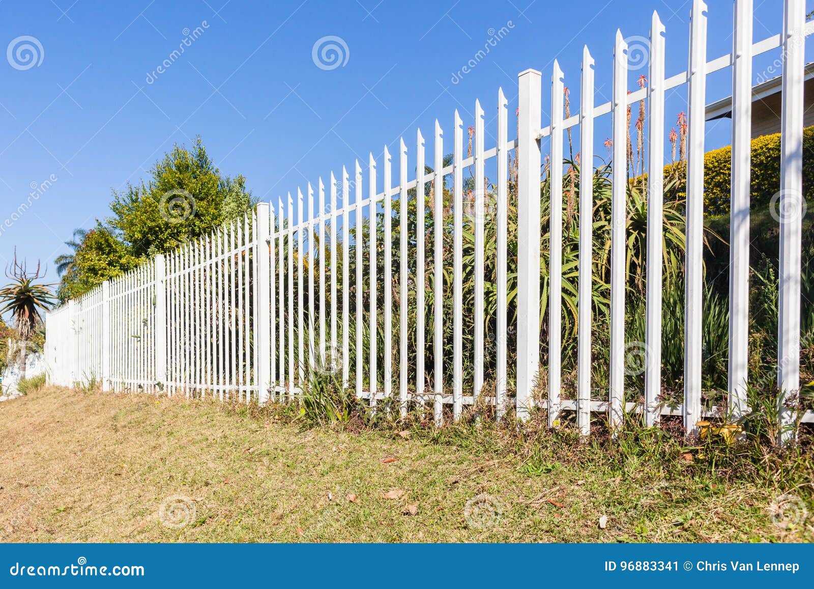 Boundary Fence White Steel stock image. Image of bolts - 96883341