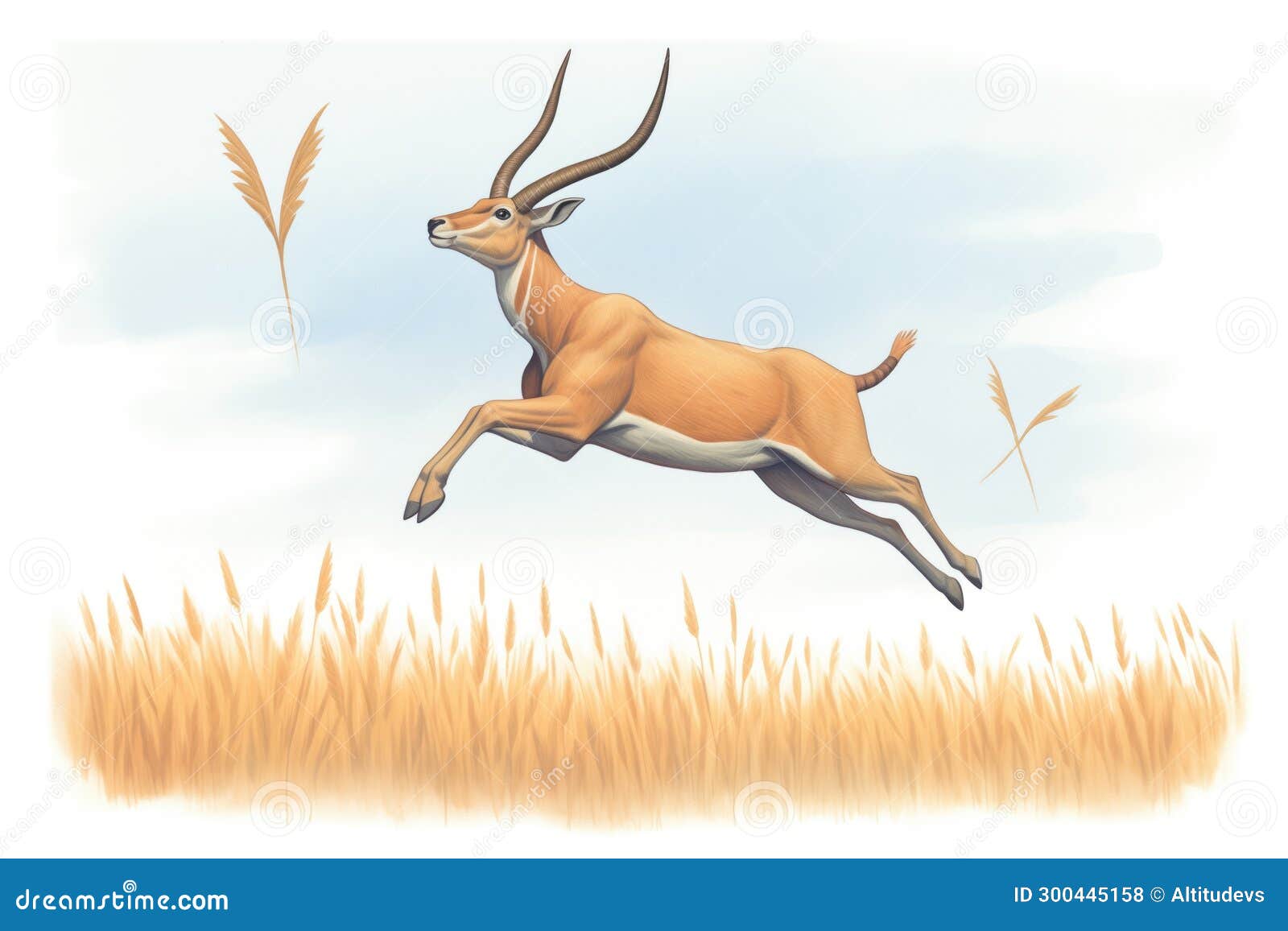 A Bounding Eland in Mid-jump Above Tall Grass of the Plain Stock Photo ...