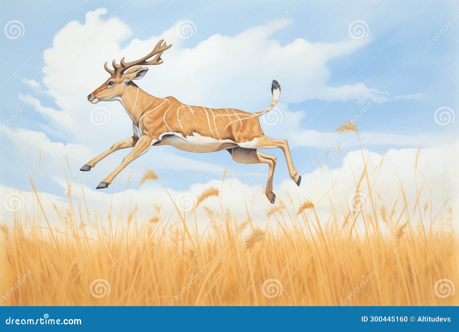 A Bounding Eland in Mid-jump Above Tall Grass of the Plain Stock Photo ...