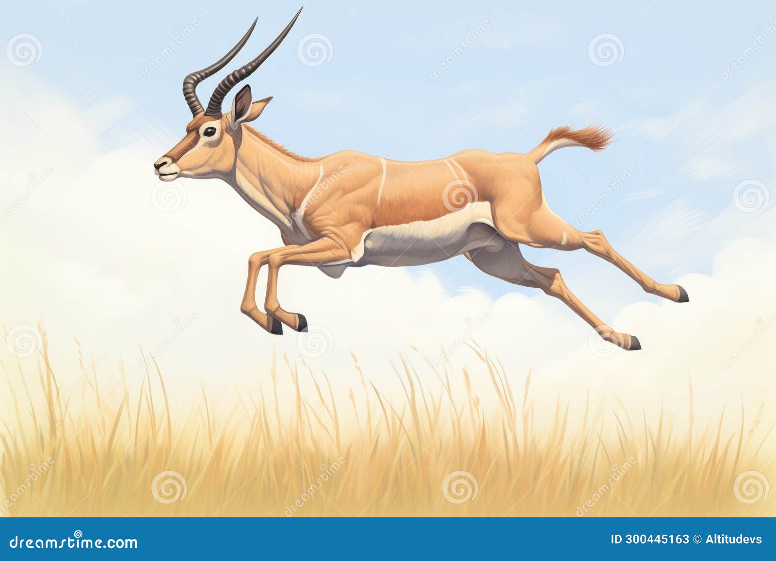 A Bounding Eland in Mid-jump Above Tall Grass of the Plain Stock Image ...