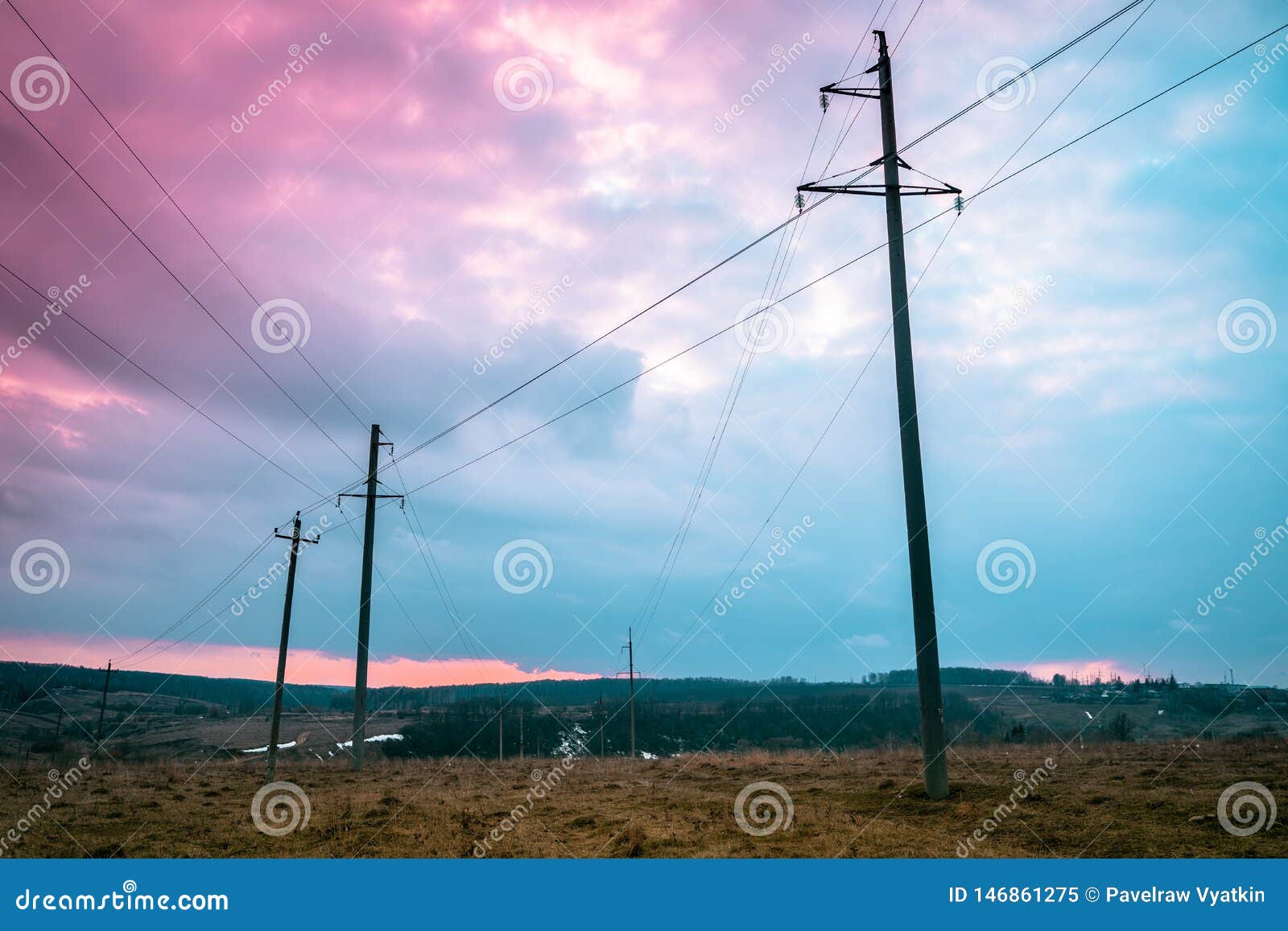 Boundless Fields of Russia with Power Grids Stock Image - Image of vast ...