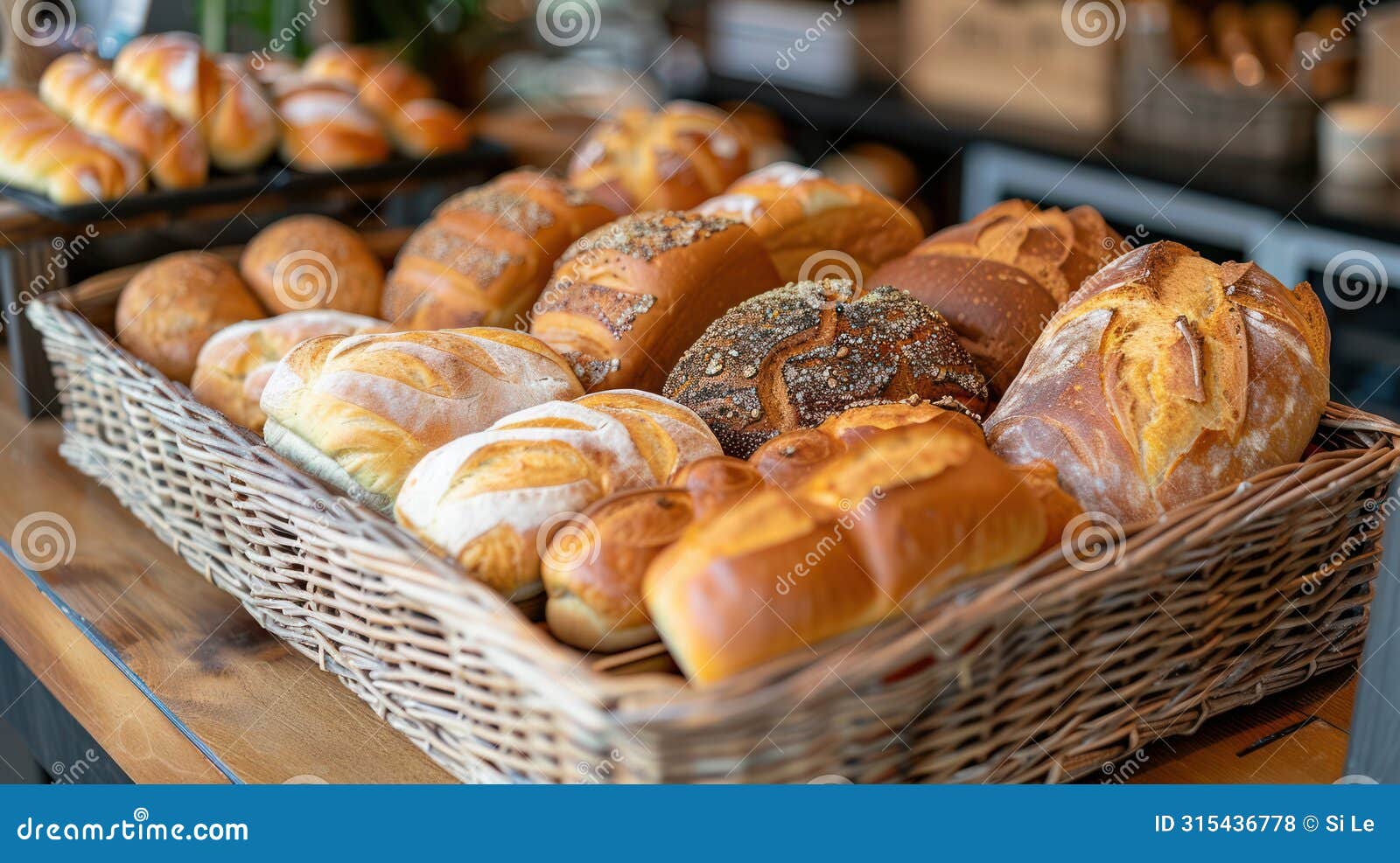 Bountiful Bakery Basket: Assorted Fresh Breads Overflowing on Fabric ...