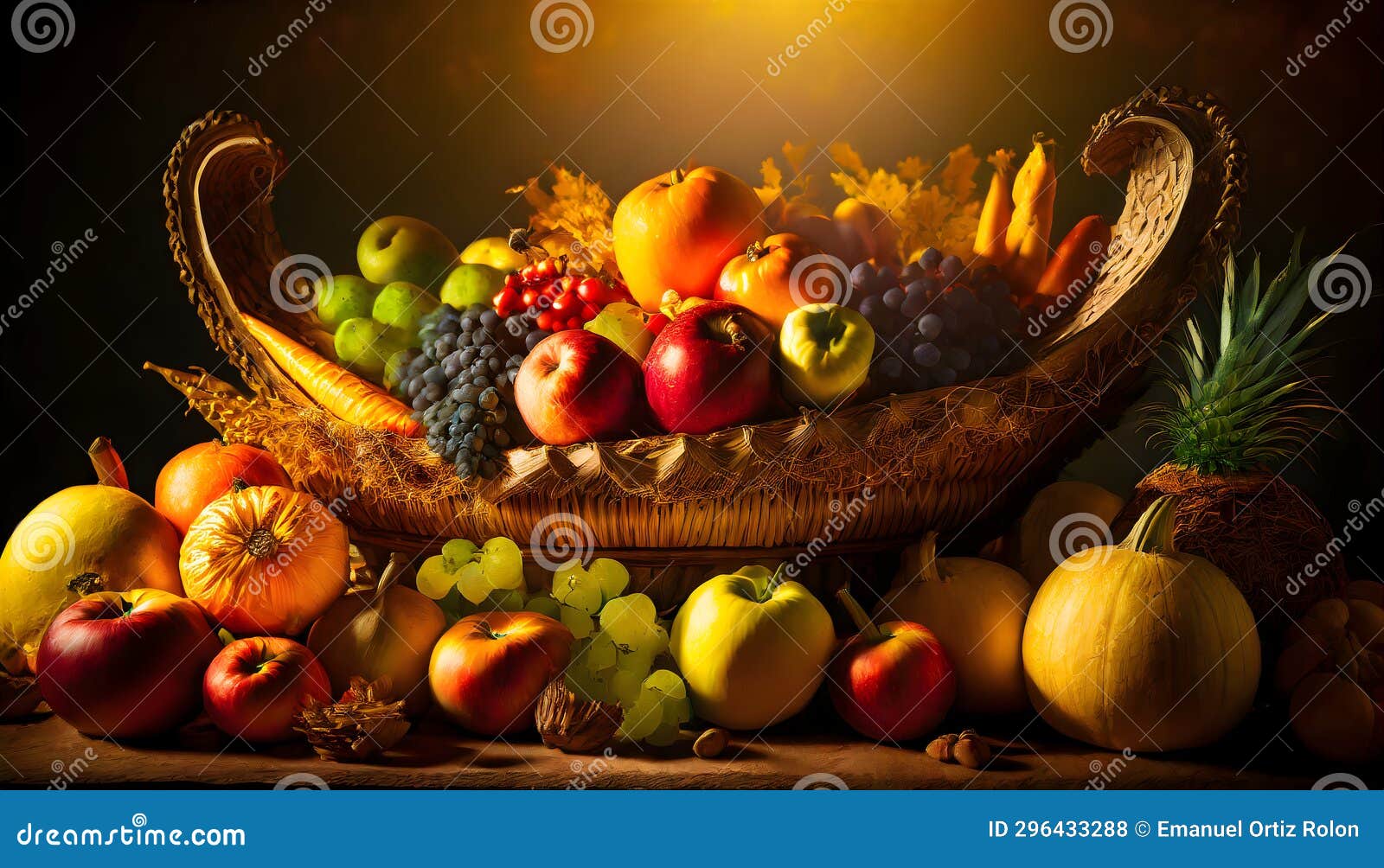 Bountiful Overflowing Cornucopia Full of Fruits with Vibrant Colors ...