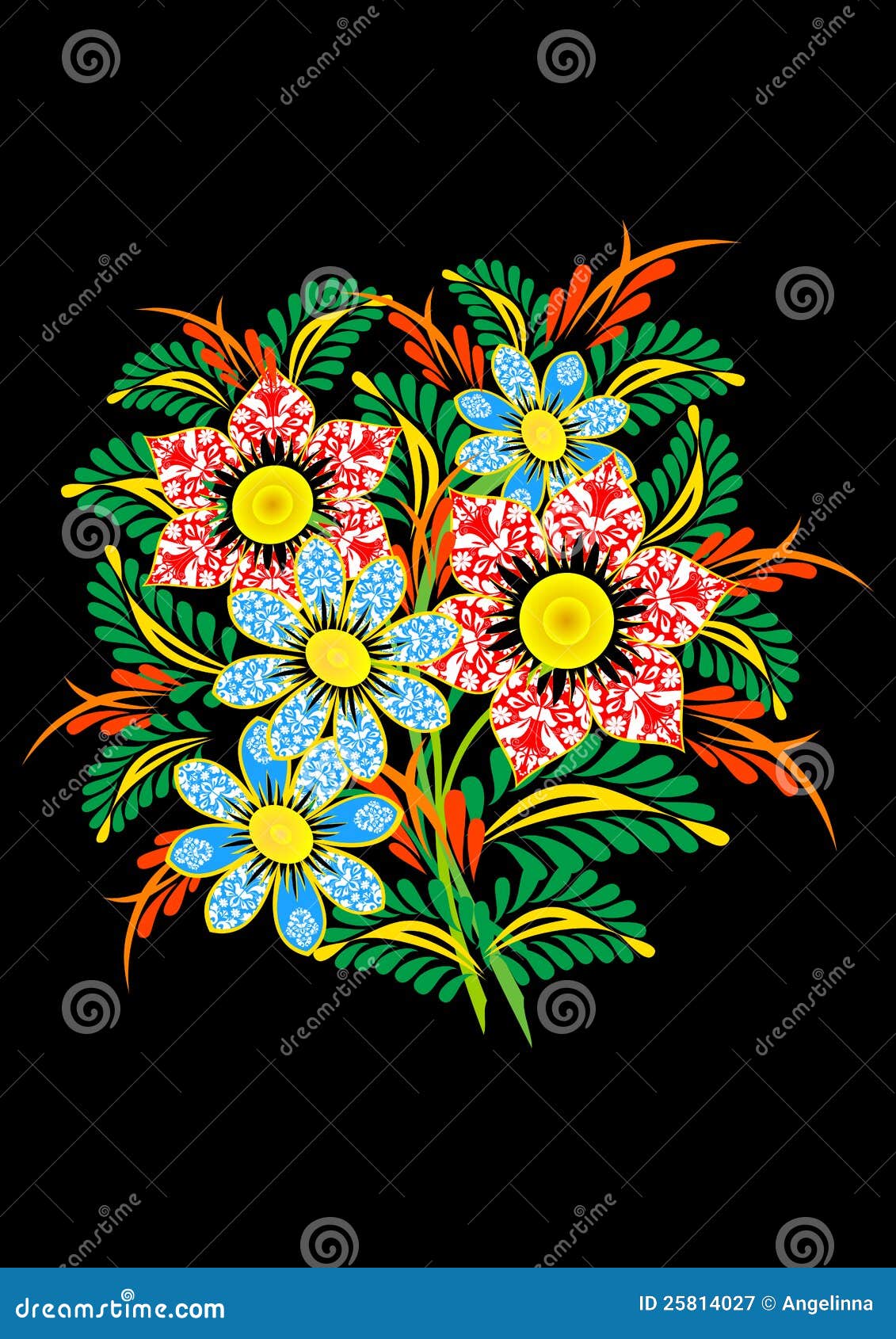 Bouquet from Abstract Flowers on Dark Background Stock Vector ...