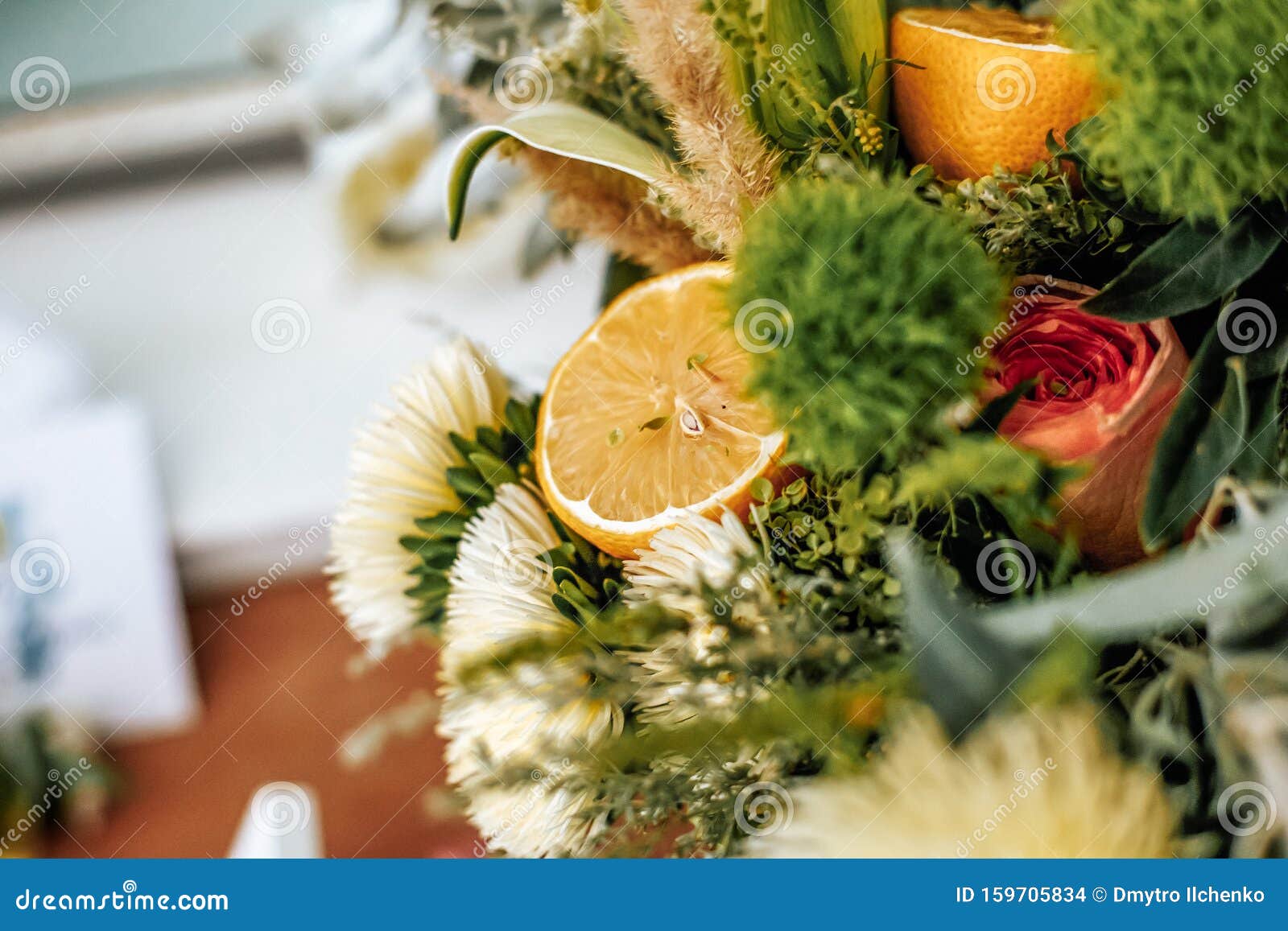 Bouquet of Asters, Roses and Lemons Stock Photo - Image of decorative ...