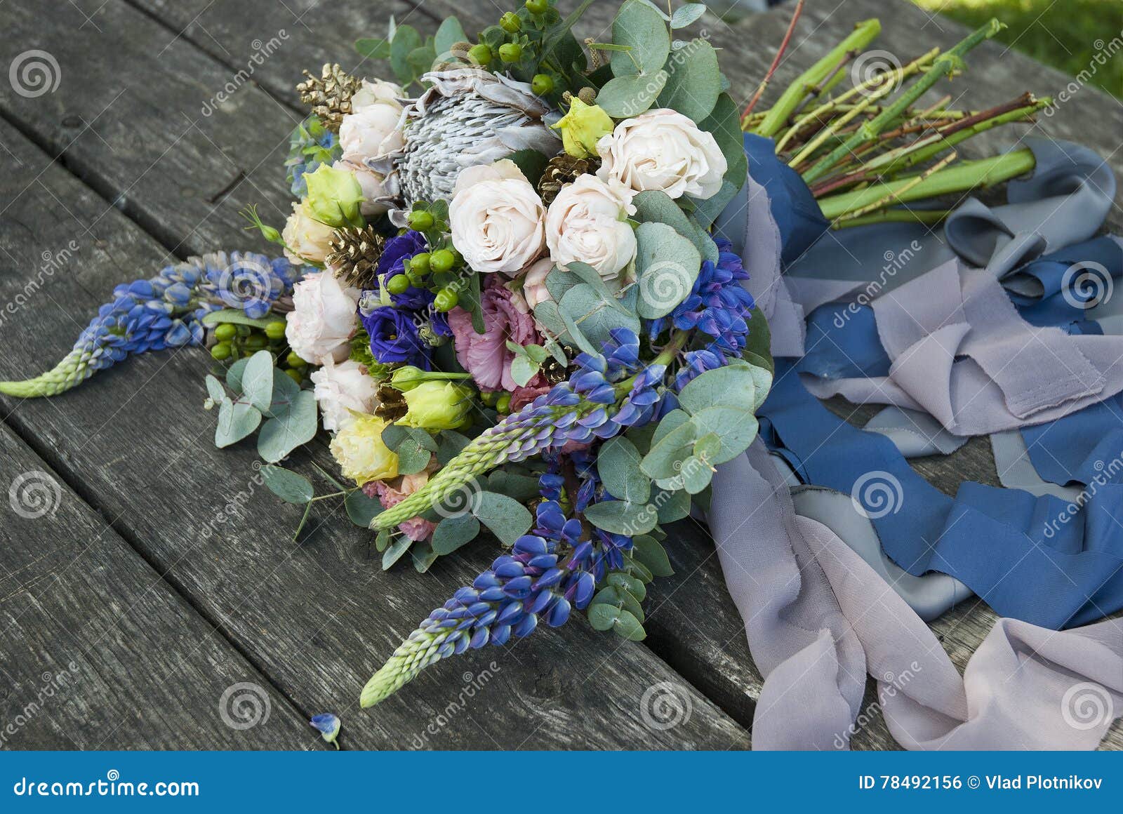 Bouquet of Beautiful Flowers on Wooden Board Stock Photo - Image of ...