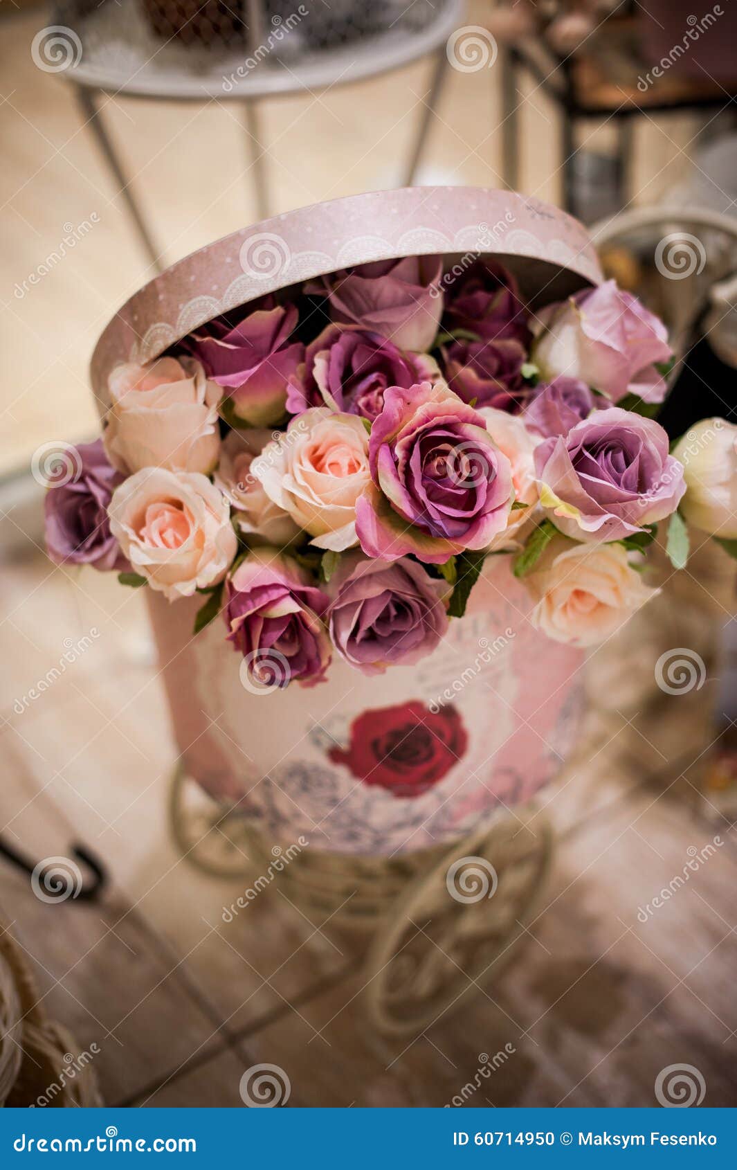 Bouquet of Beautiful Pink Roses in Box Stock Photo - Image of bloom ...
