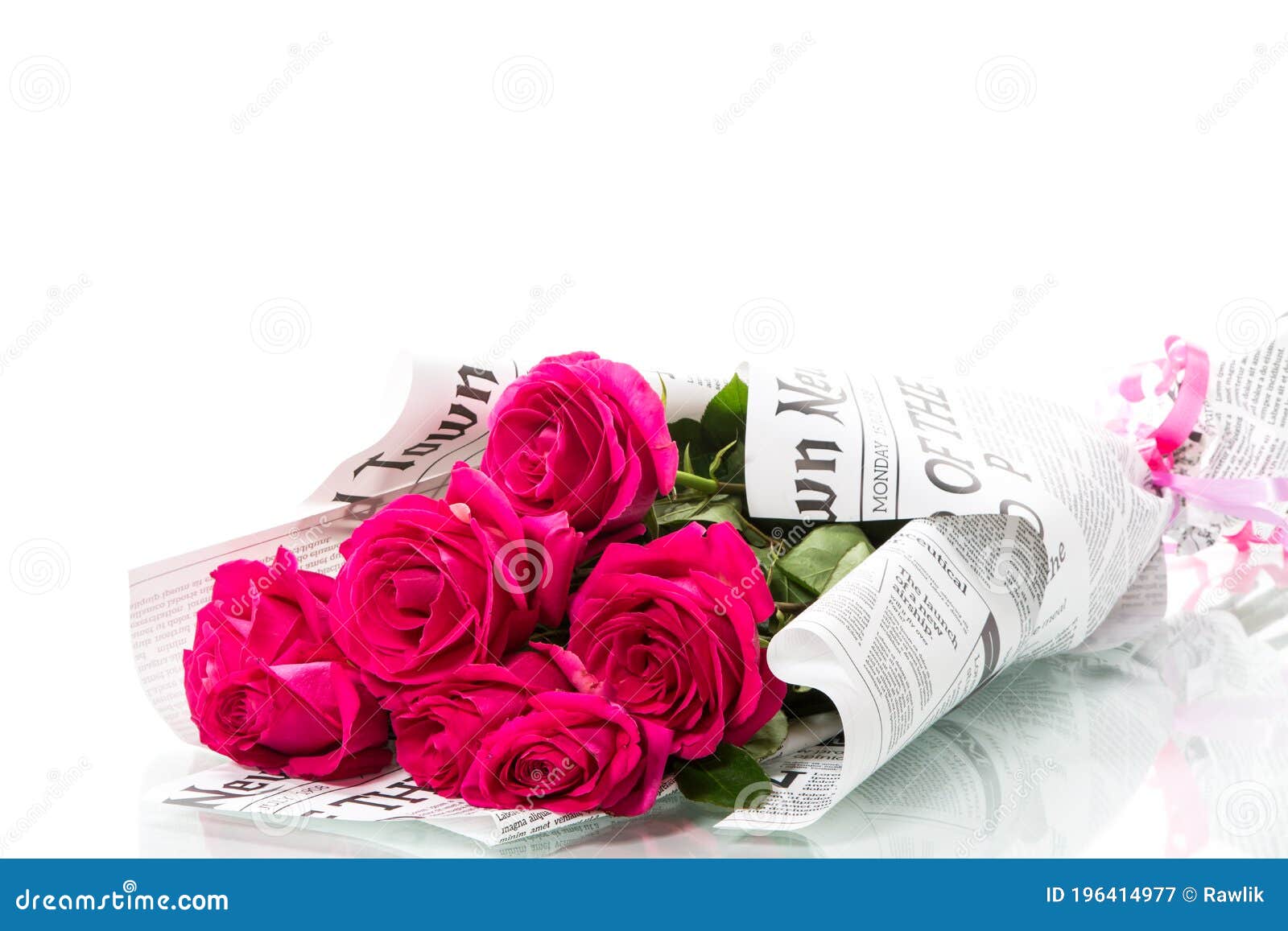 Bouquet of Beautiful Red Roses in Newspaper Wrapper Stock Image - Image ...