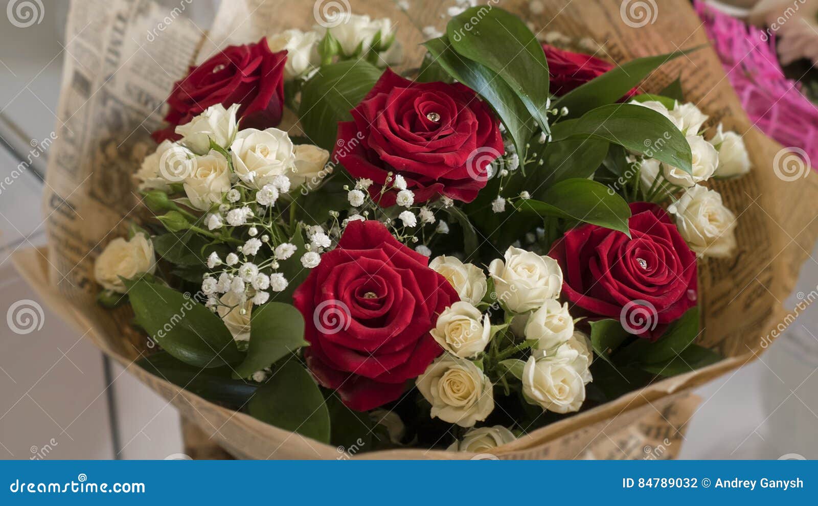Bouquet of Beautiful Red and White Roses Stock Photo - Image of flower ...