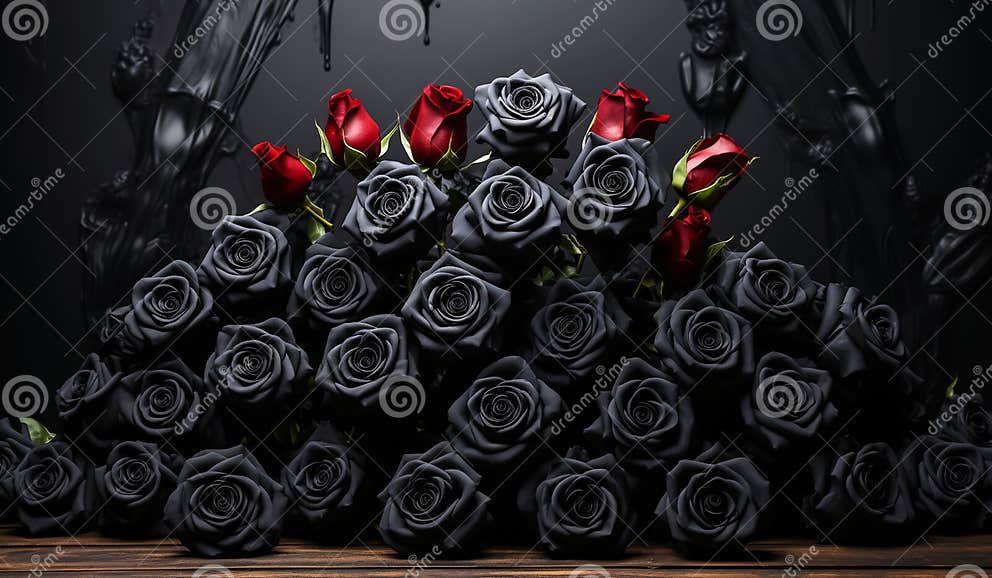 Bouquet of Black and Red Roses. AI Generated Stock Illustration ...