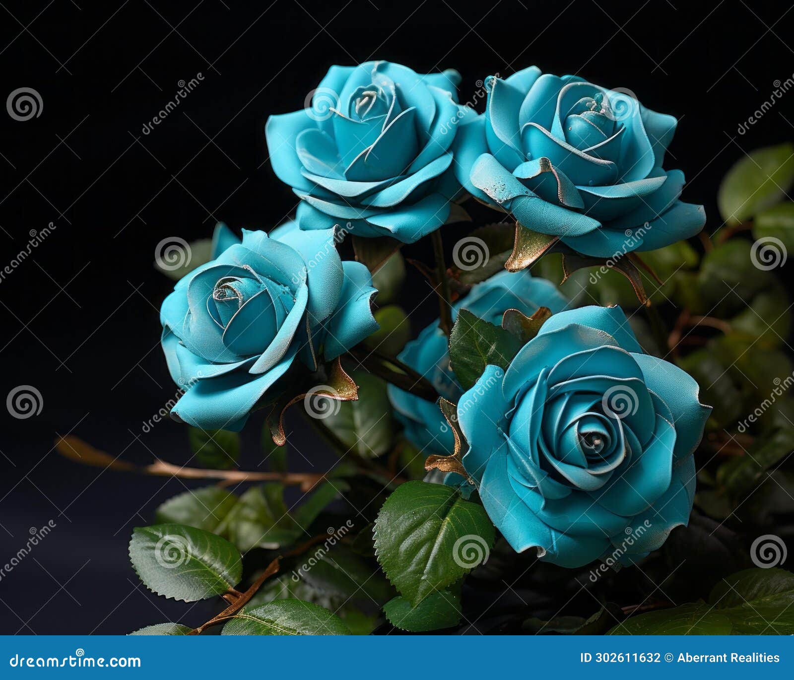 A Bouquet of Blue Roses Sitting on a Black Background Stock ...