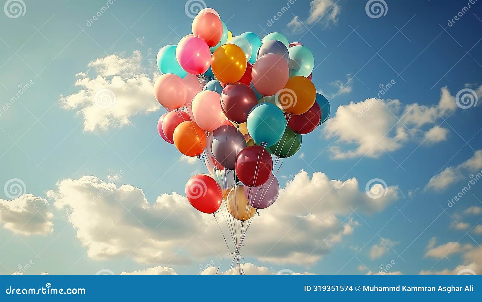 Bouquet, Bunch of Balloons Flying Up in the Sky Stock Illustration ...
