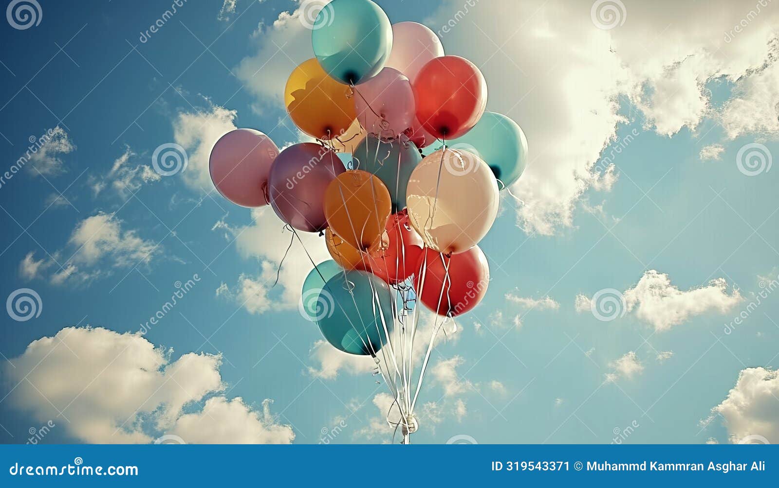 Bouquet, Bunch of Balloons Flying Up in the Sky Stock Illustration ...