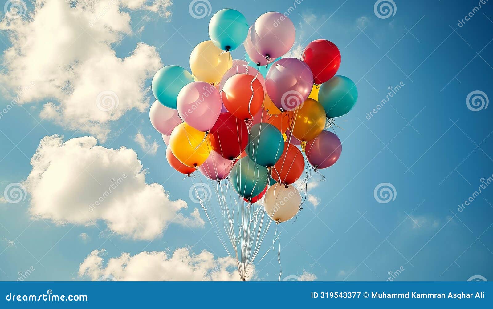 Bouquet, Bunch of Balloons Flying Up in the Sky Stock Illustration ...