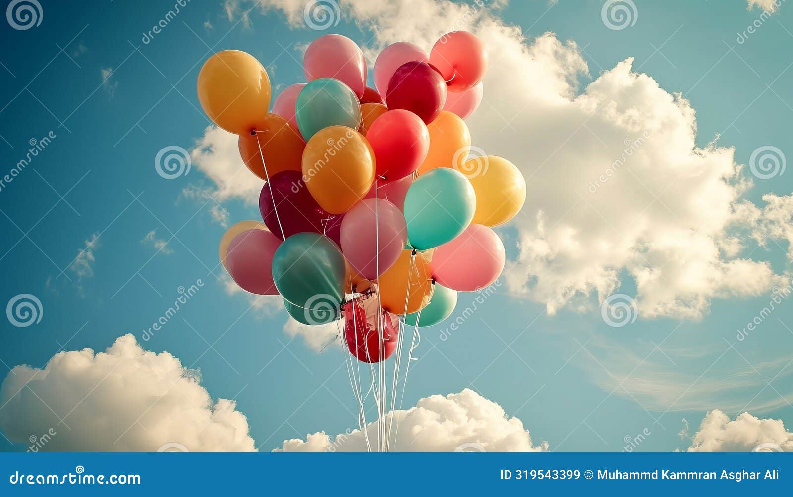 Bouquet, Bunch of Balloons Flying Up in the Sky Stock Illustration ...