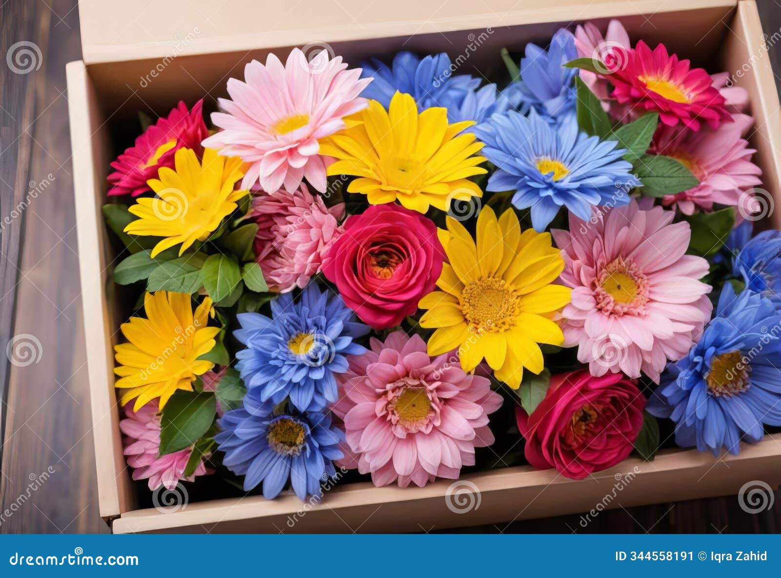A Bouquet of Colorful Flowers in a Box with Space for Text Stock Illustration - Illustration of ...