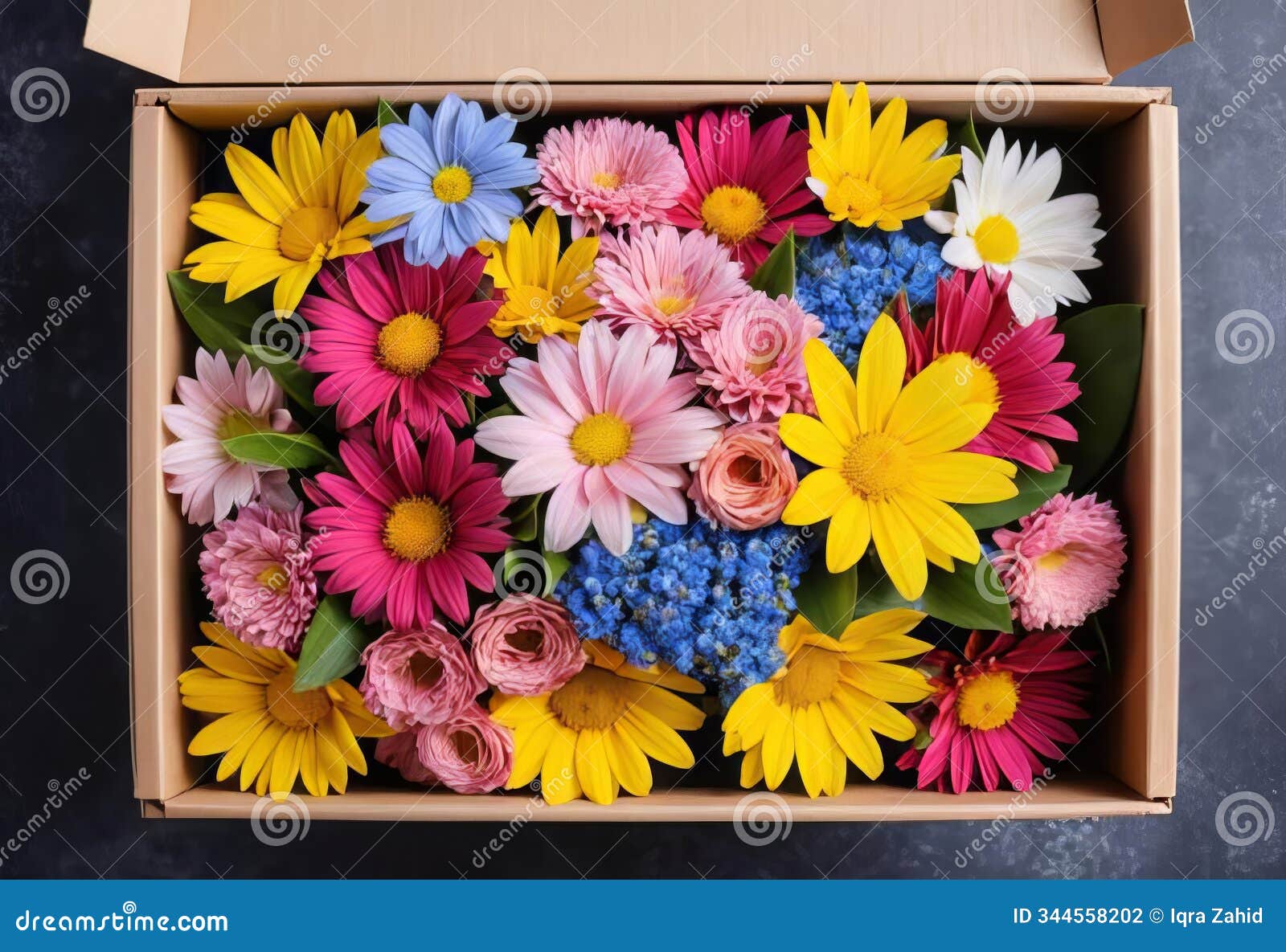 A Bouquet of Colorful Flowers in a Box with Space for Text Stock Illustration - Illustration of ...