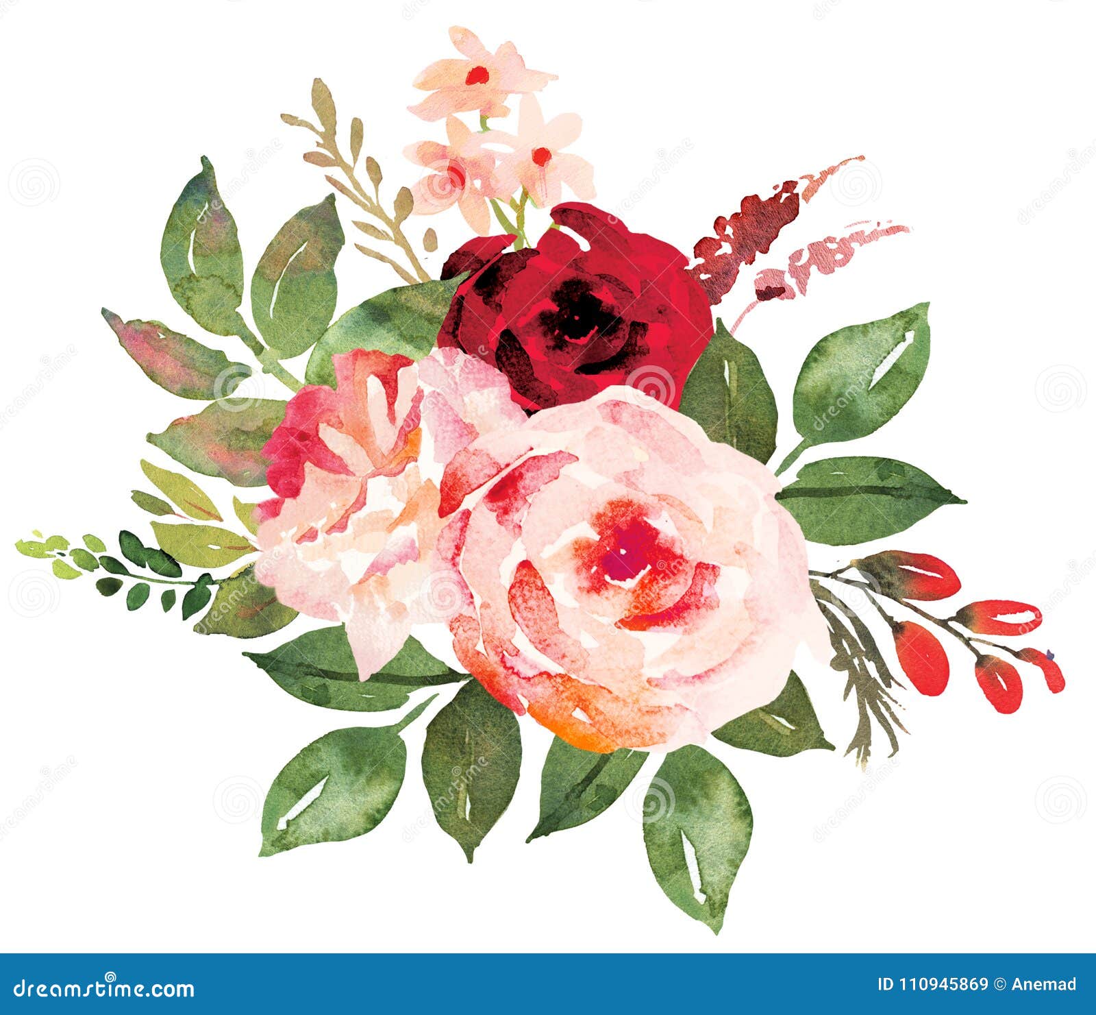 Bouquet De Fleur Avec Le Rouge Roses Roses Illustration Stock ...