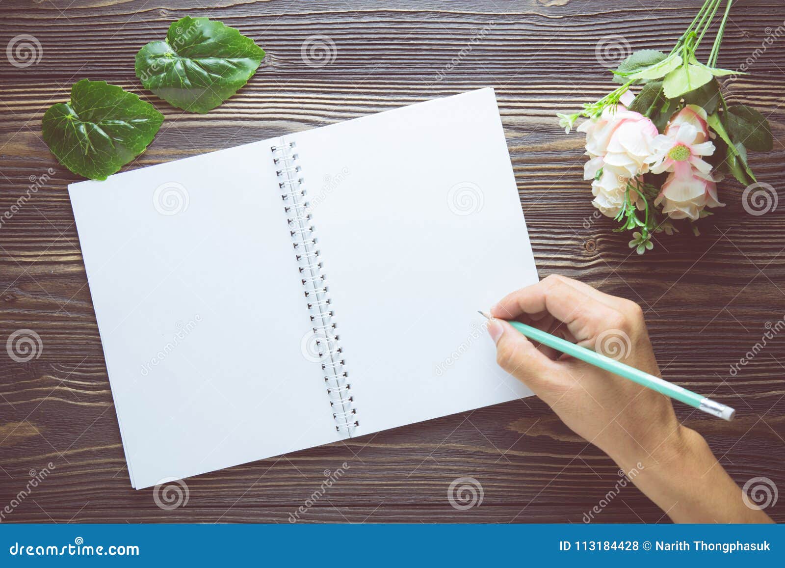 Bouquet of Flower with Hand Writing on Empty Diary Notebook Rustic ...