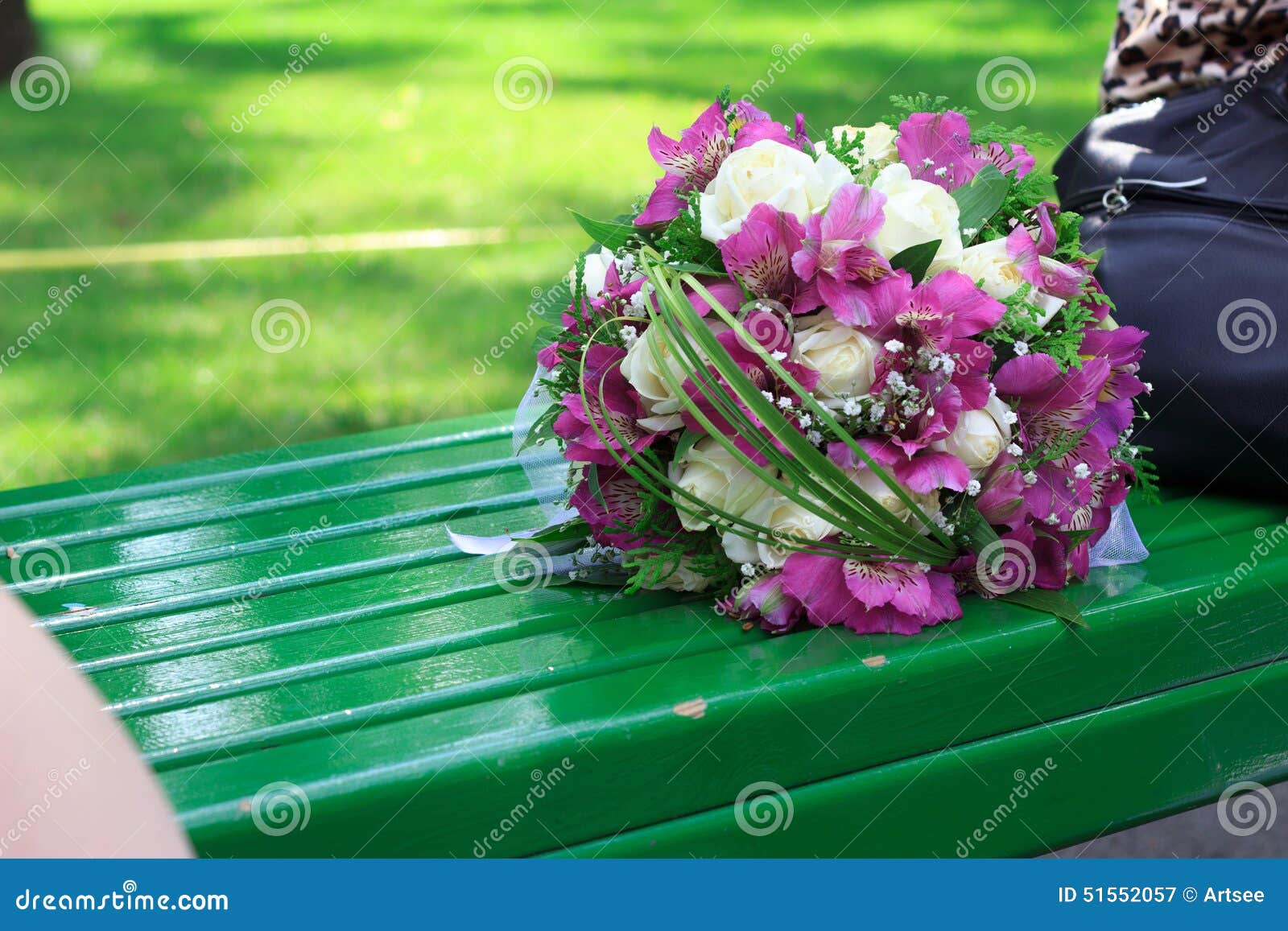 A Bouquet of Flowers on the Bench Stock Image - Image of bouquet ...