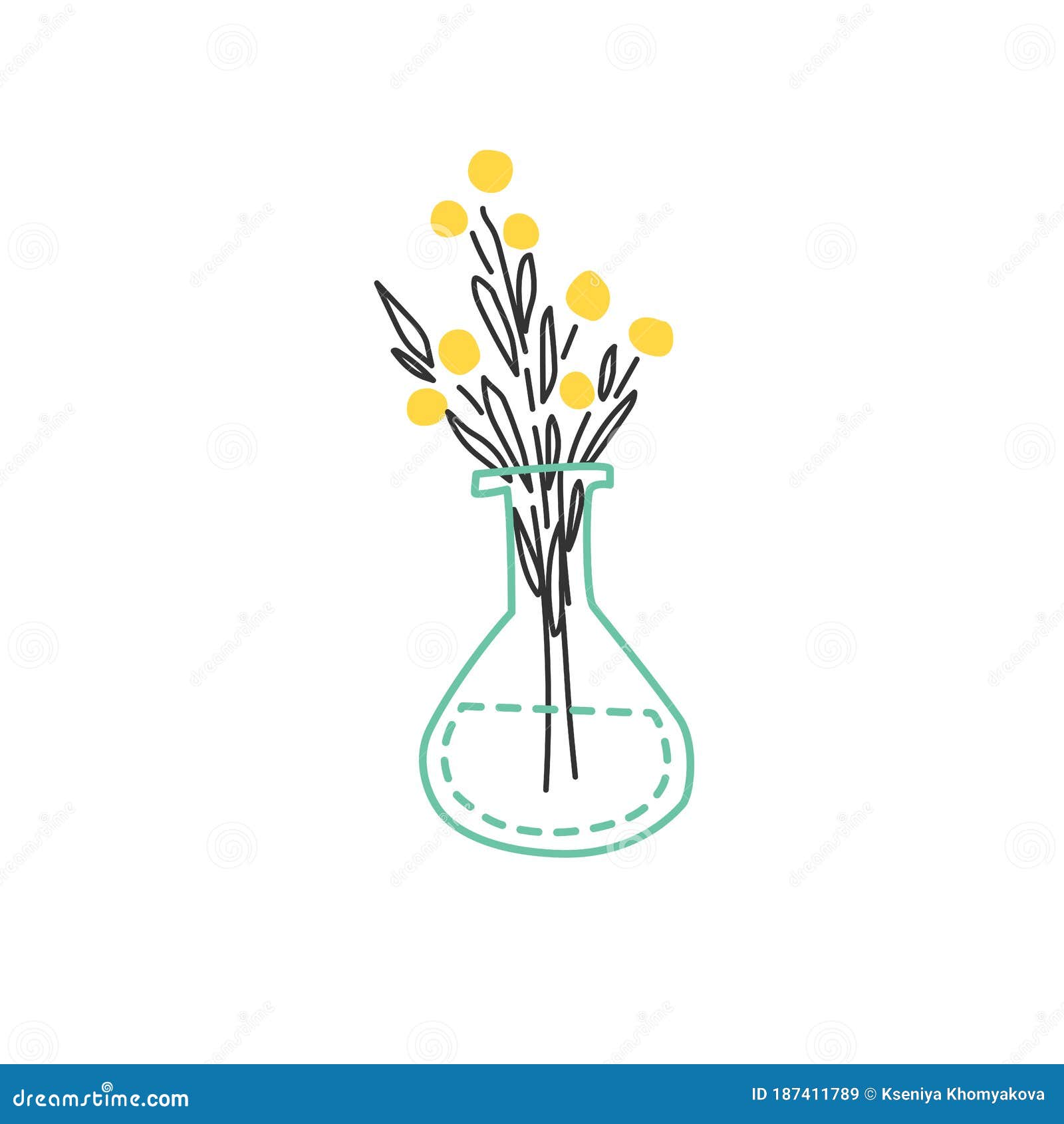 Bouquet of Flowers in a Flask. Hand Drawn Stock Illustration ...