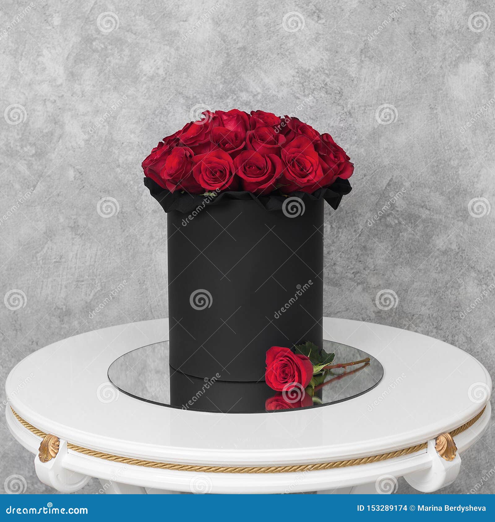 Bouquet of Flowers in a Hat Box on the Table Stock Photo - Image of ...