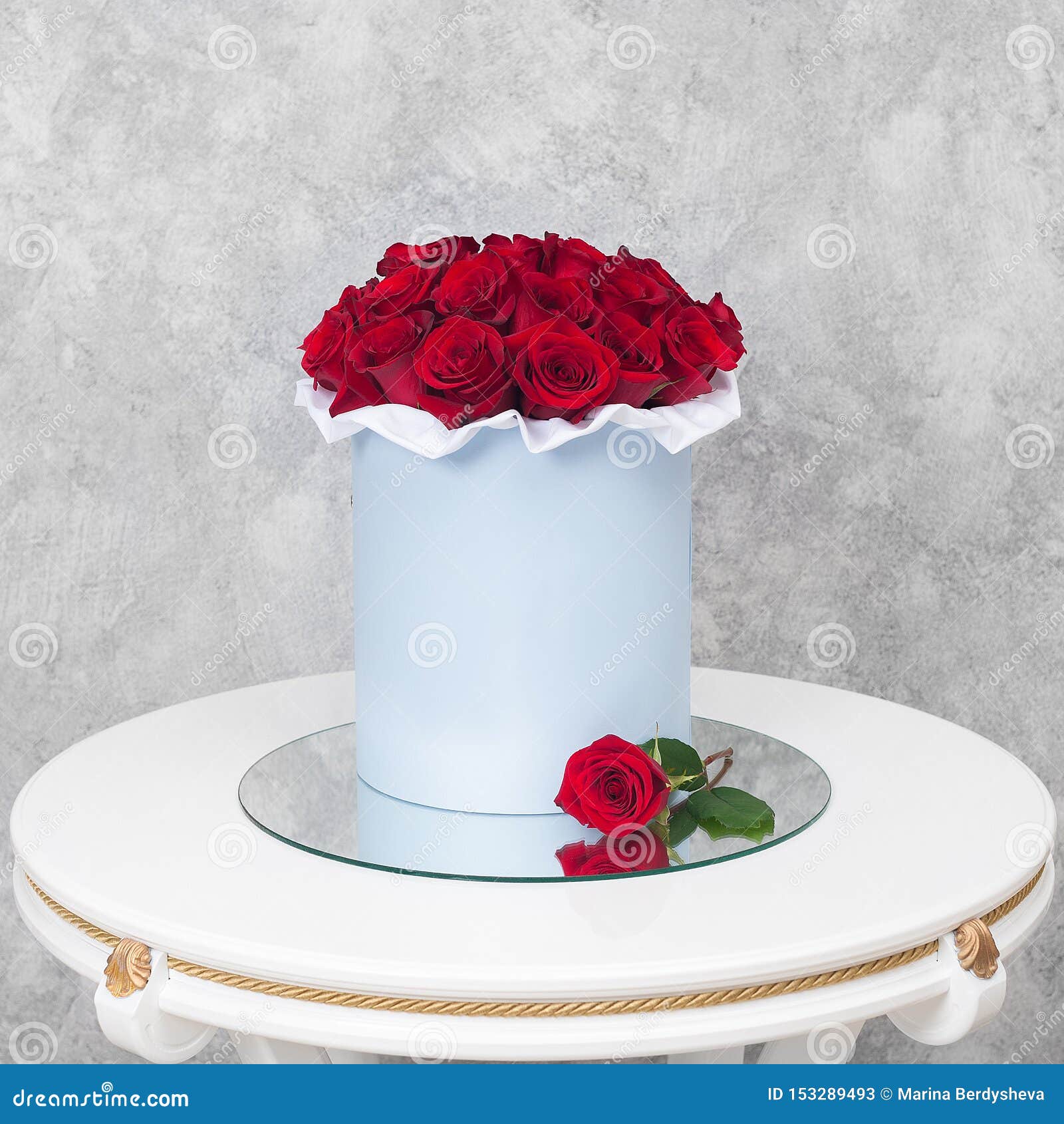 Bouquet of Flowers in a Hat Box on the Table Stock Image - Image of ...