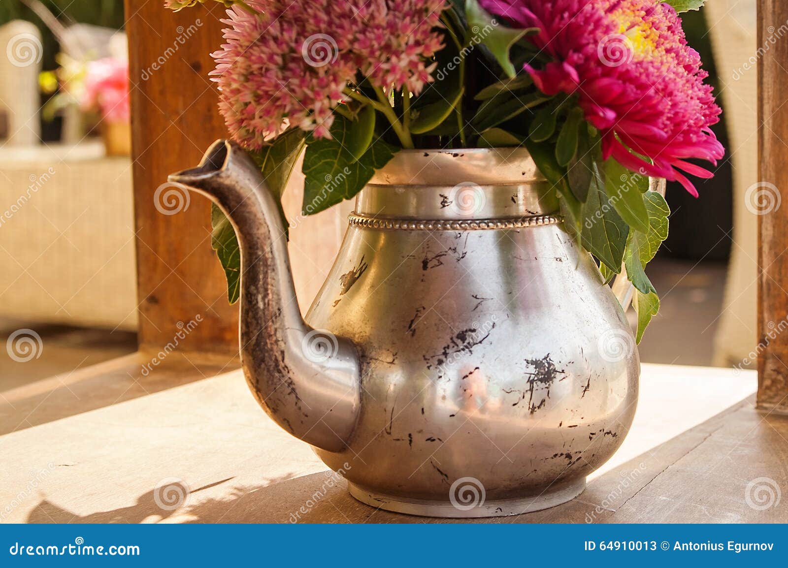Bouquet of Flowers in a Metal Teapot Stock Image - Image of home ...