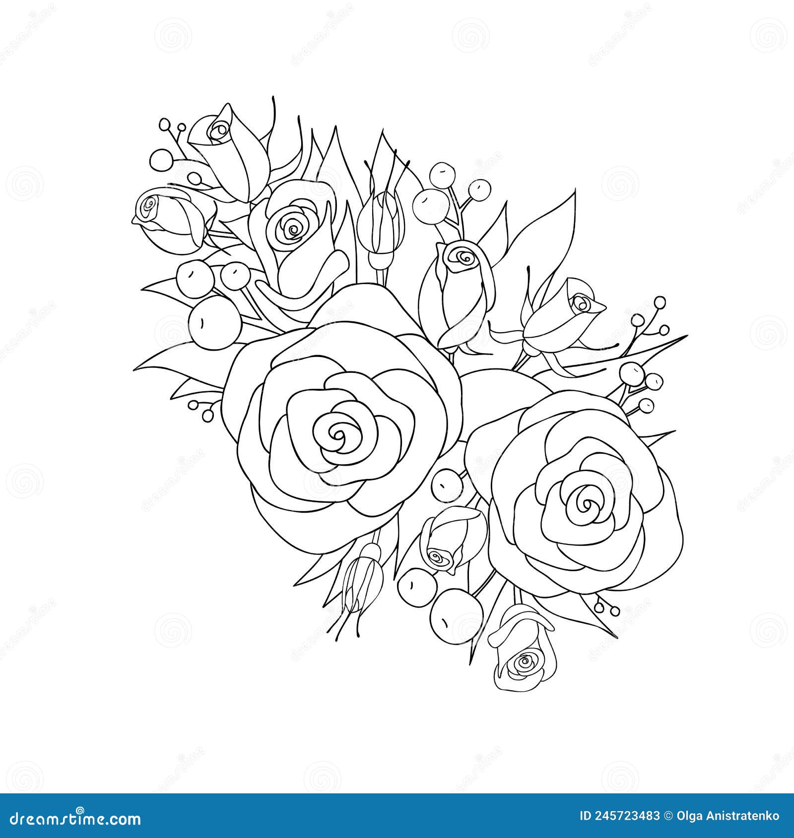Bouquet of Flowers in One Line. Contour Drawing for Coloring Stock ...