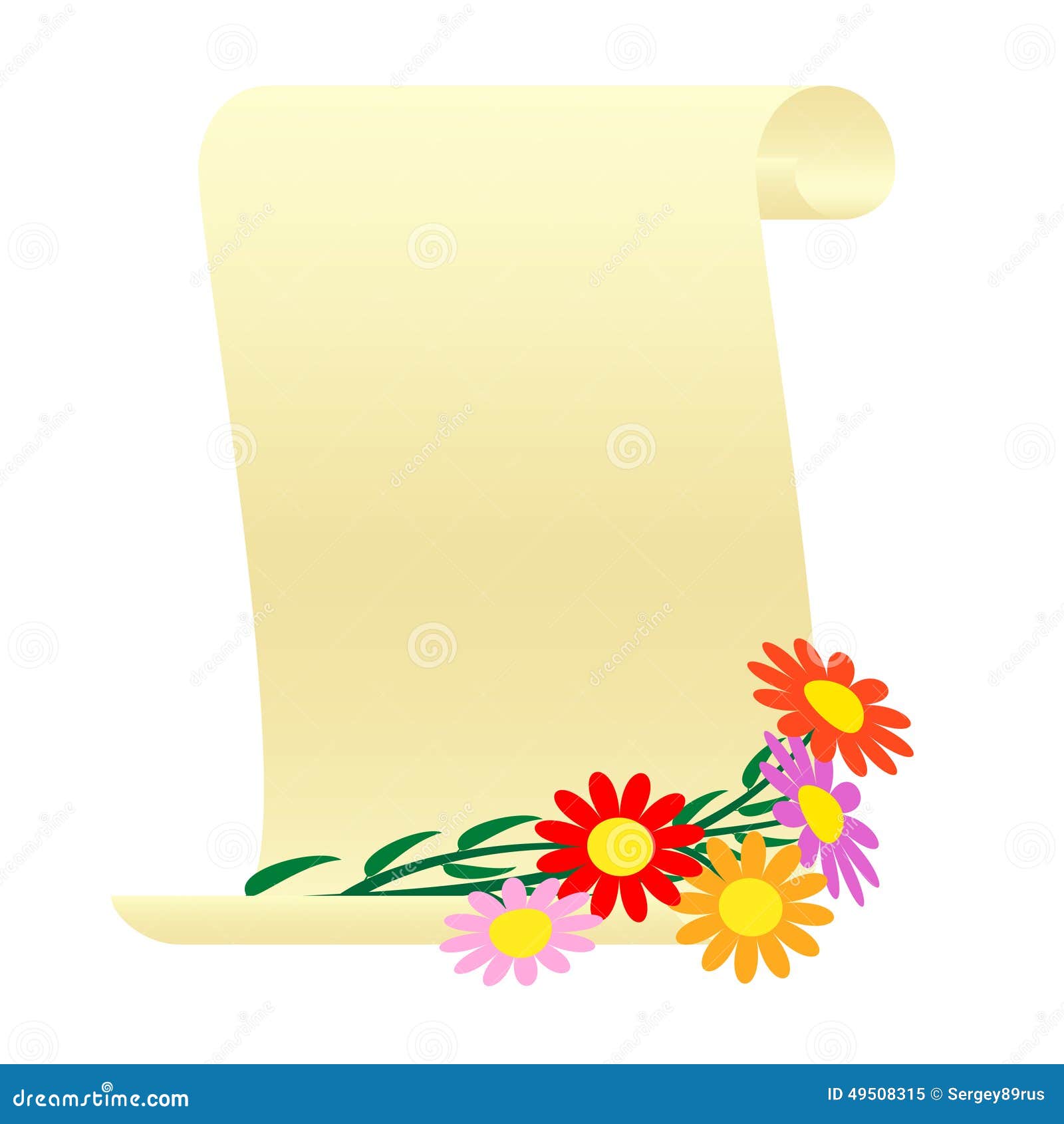 Bouquet of Flowers and a Scroll. Stock Vector - Illustration of design ...