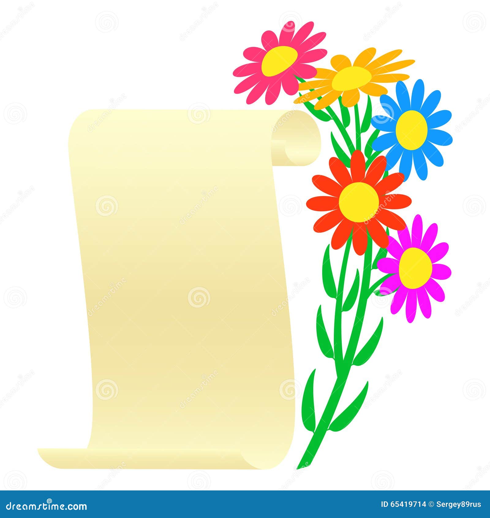 Bouquet of Flowers and a Scroll. Stock Vector - Illustration of paper ...