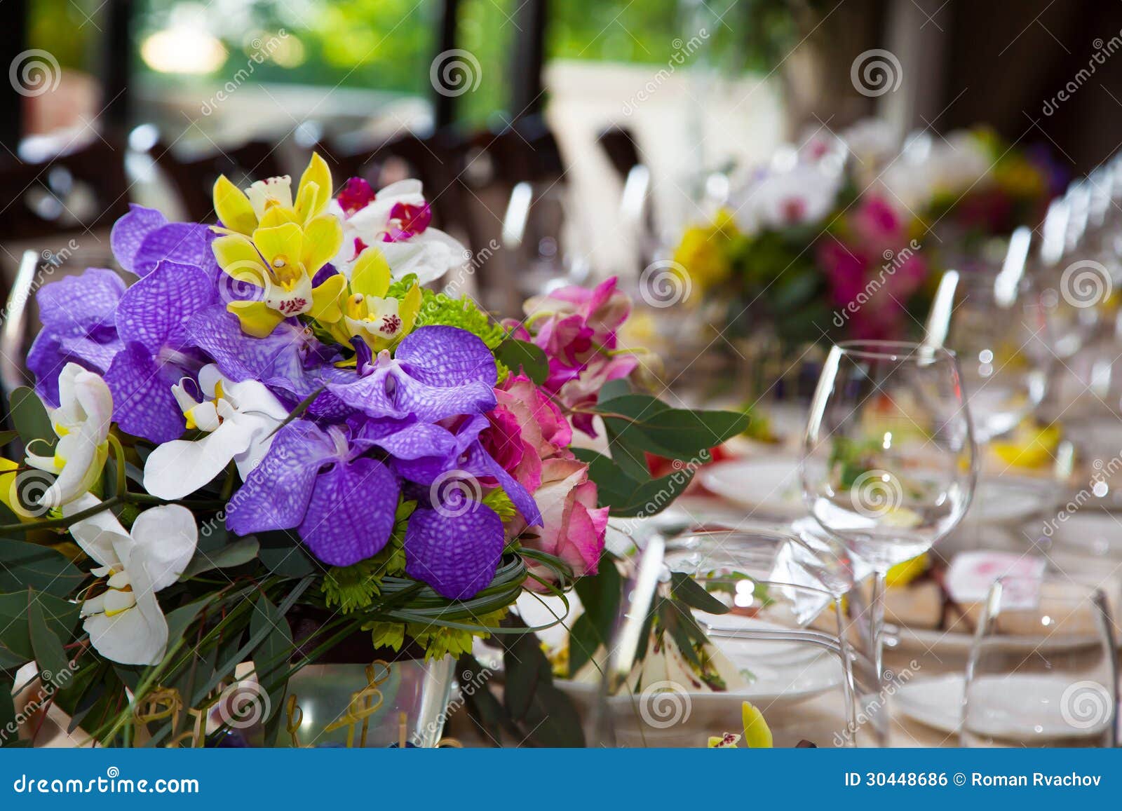 Bouquet of Flowers on a Table in a Restaurant. Stock Photo - Image of ...