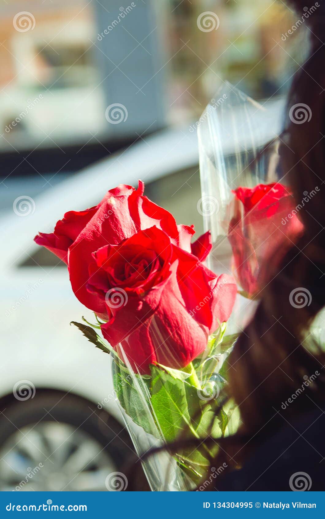 A Bouquet of Flowers - Three Red Roses Stock Image - Image of blossom ...