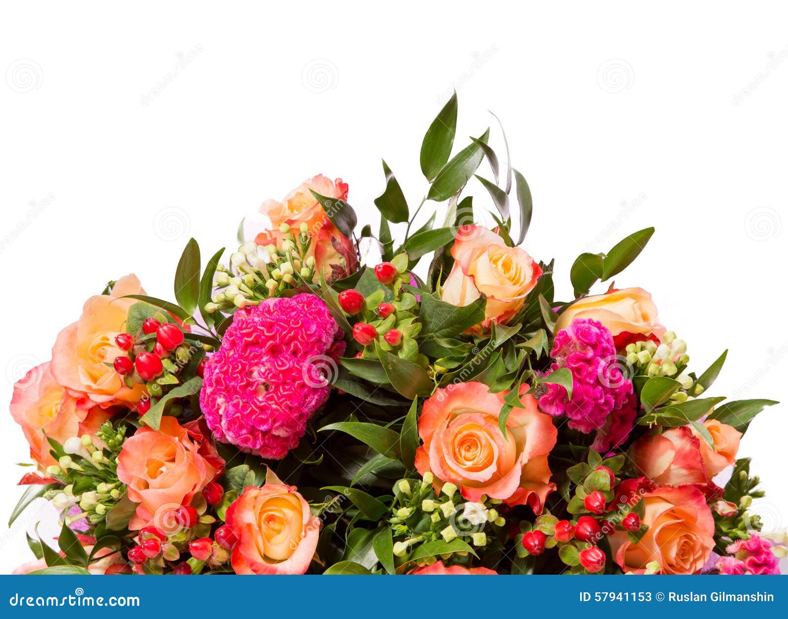 Bouquet of Flowers Top View Isolated on White Stock Image - Image of ...
