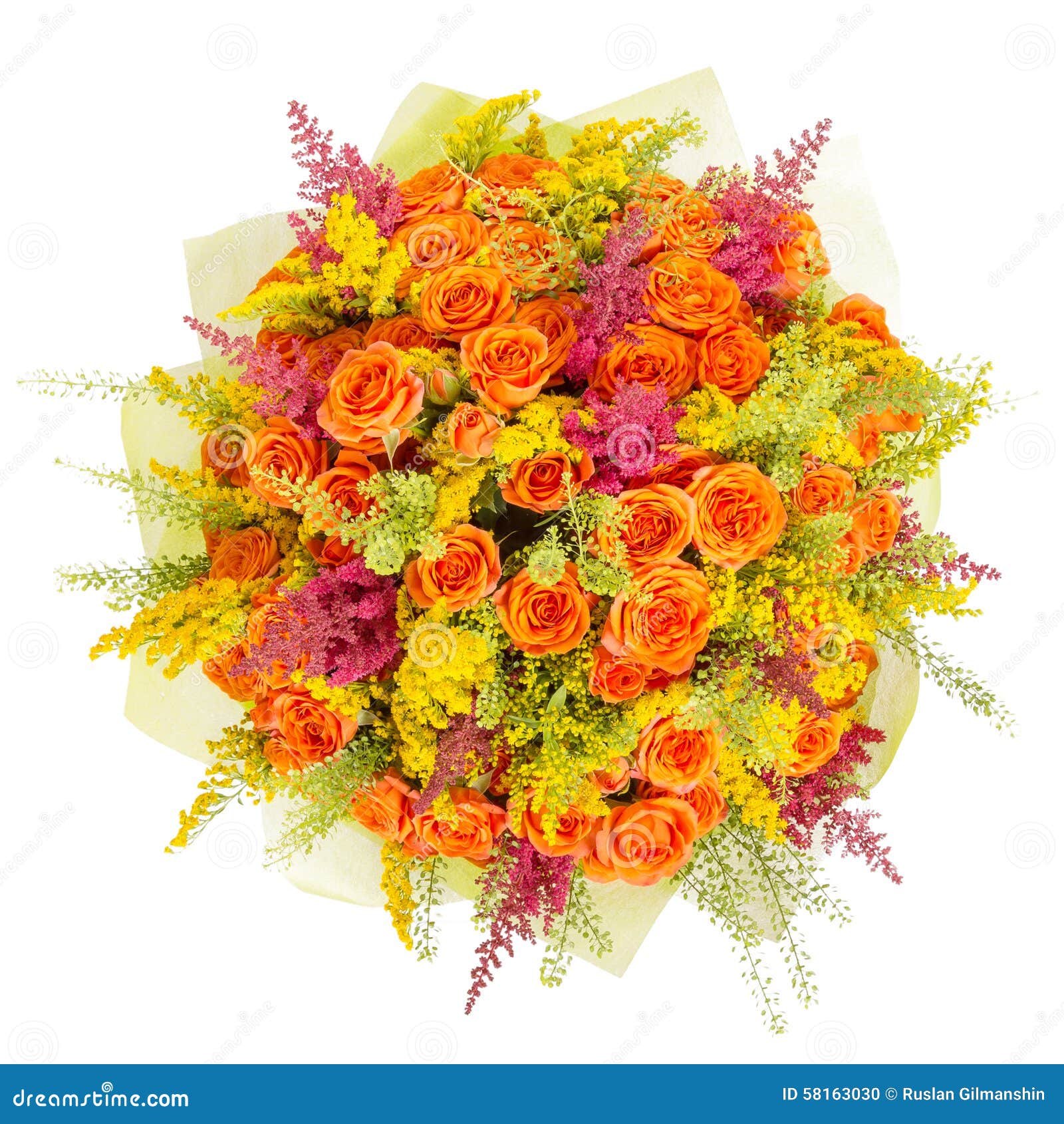 Bouquet of Flowers Top View Isolated on White Stock Photo - Image of ...