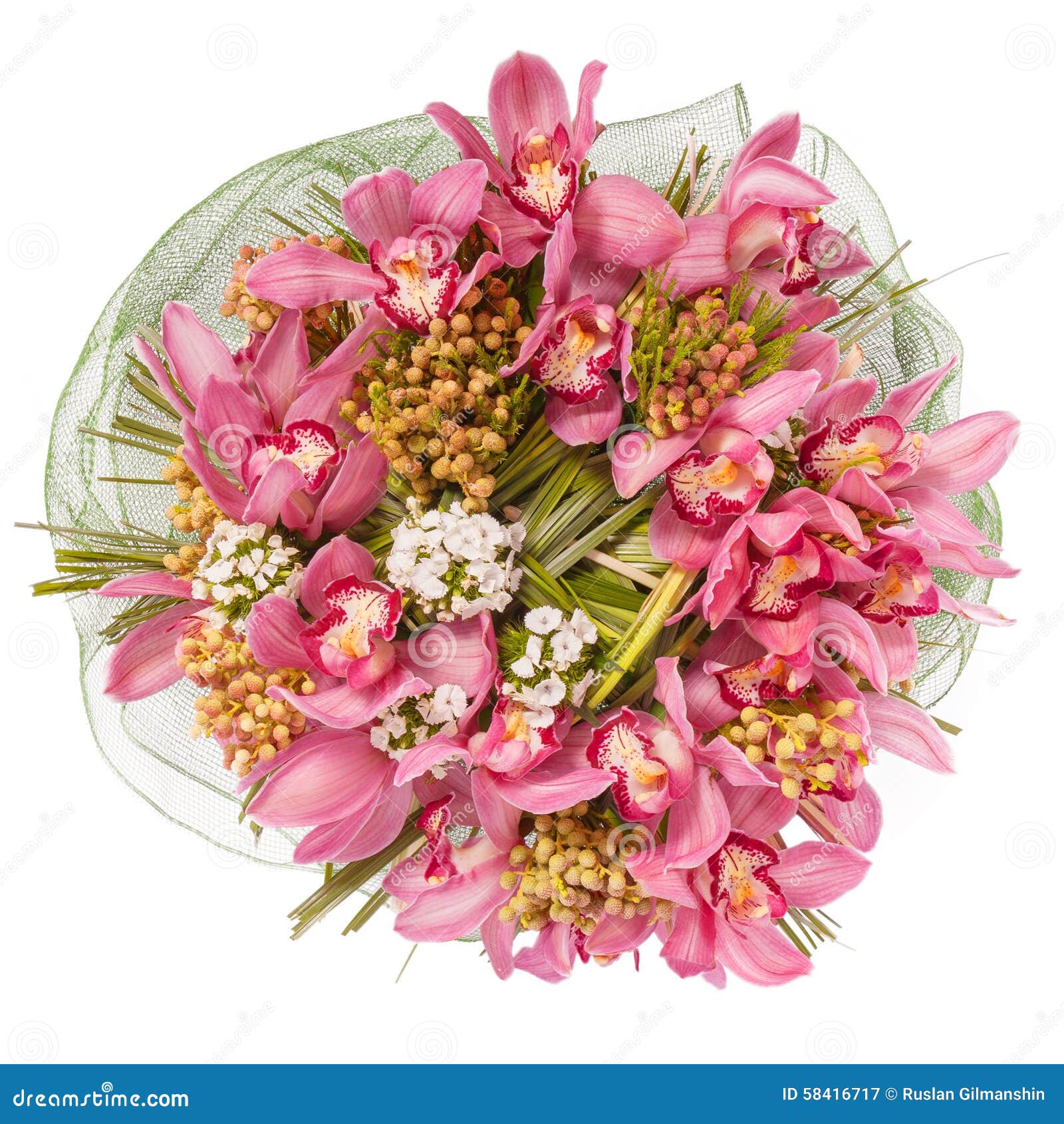 Bouquet of Flowers Top View Isolated on White Stock Image - Image of ...