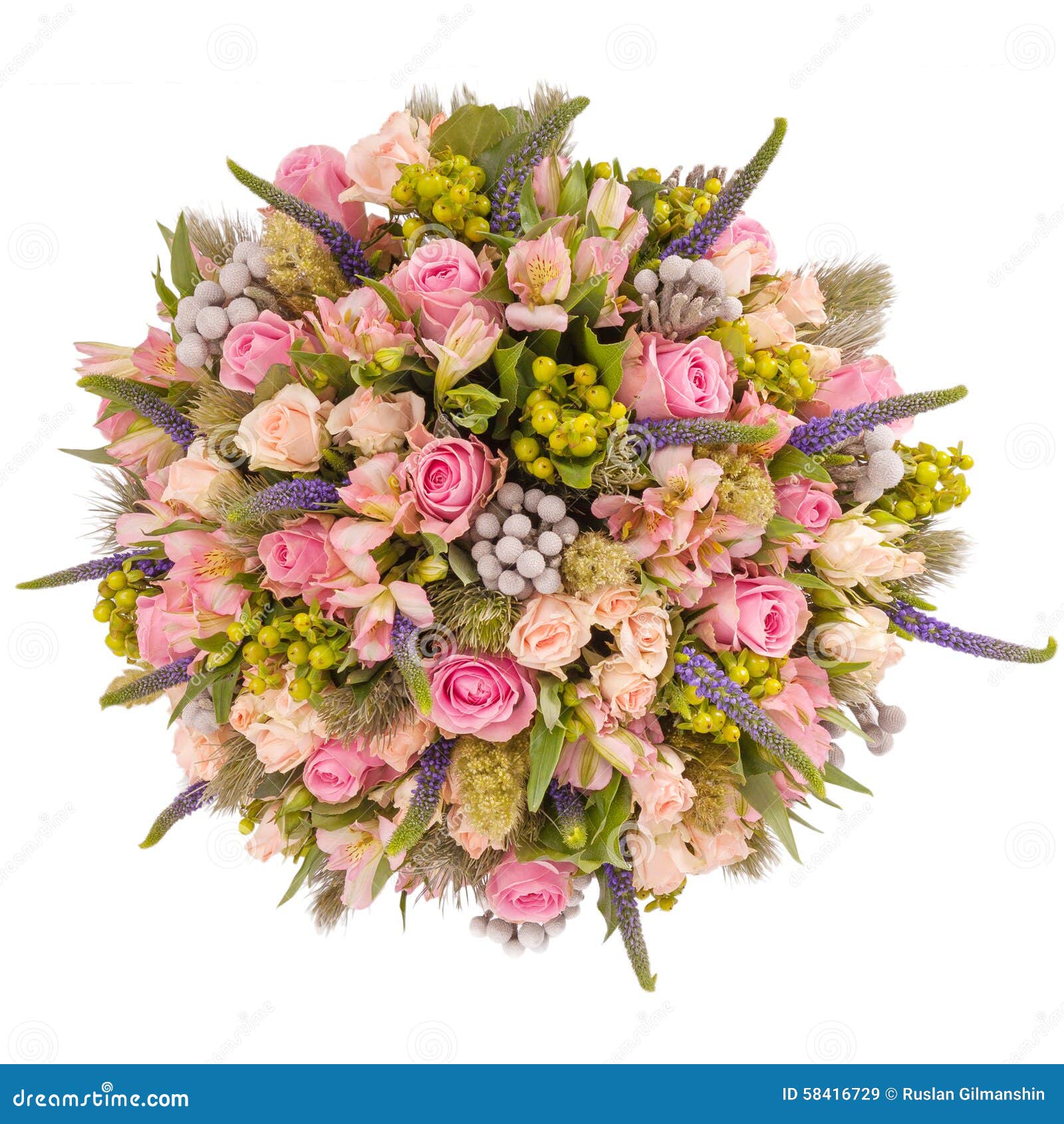 Bouquet of Flowers Top View Isolated on White Stock Image - Image of ...
