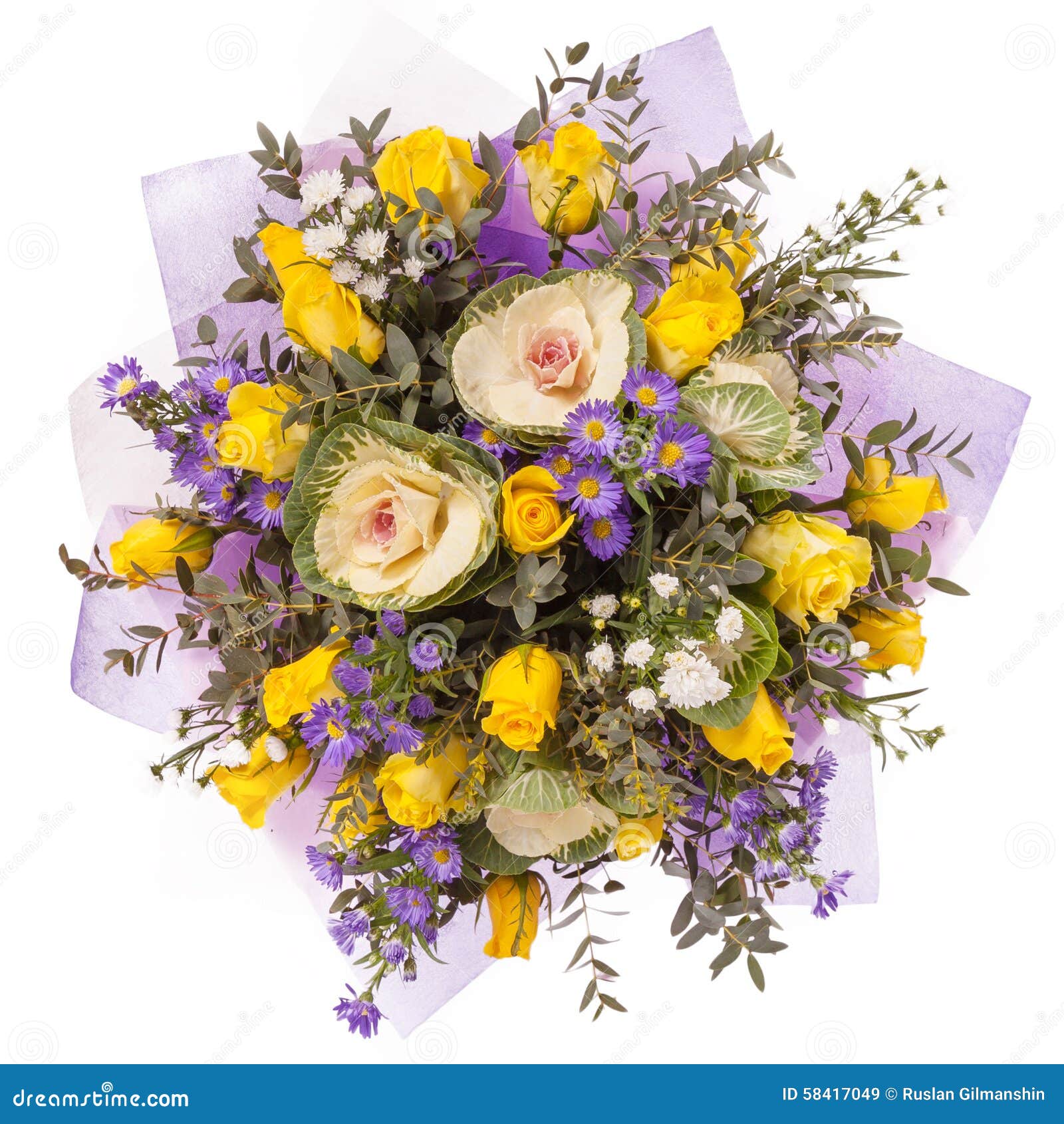 Bouquet of Flowers Top View Isolated on White Stock Image - Image of ...