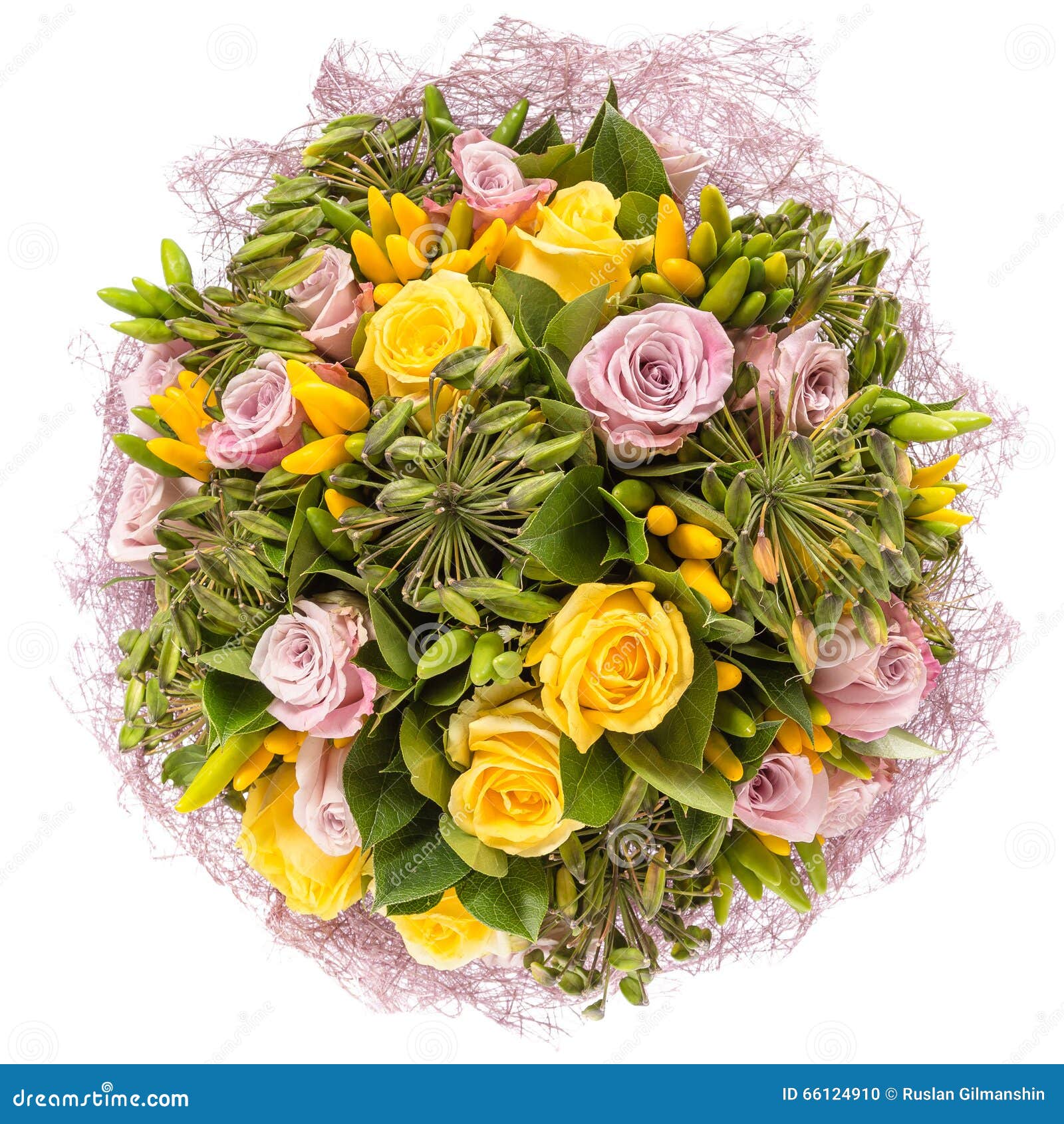 Bouquet of Flowers Top View Isolated on White Stock Photo - Image of ...