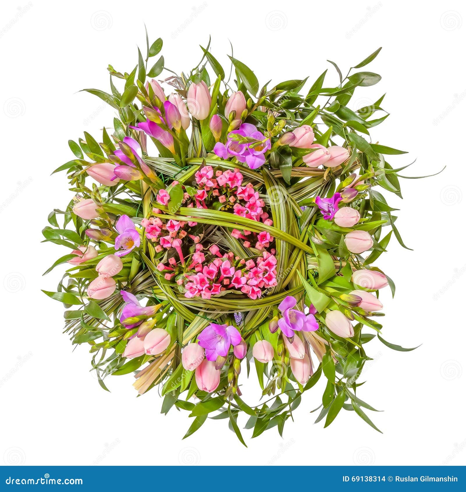Bouquet of Flowers Top View Isolated on White Stock Photo - Image of ...