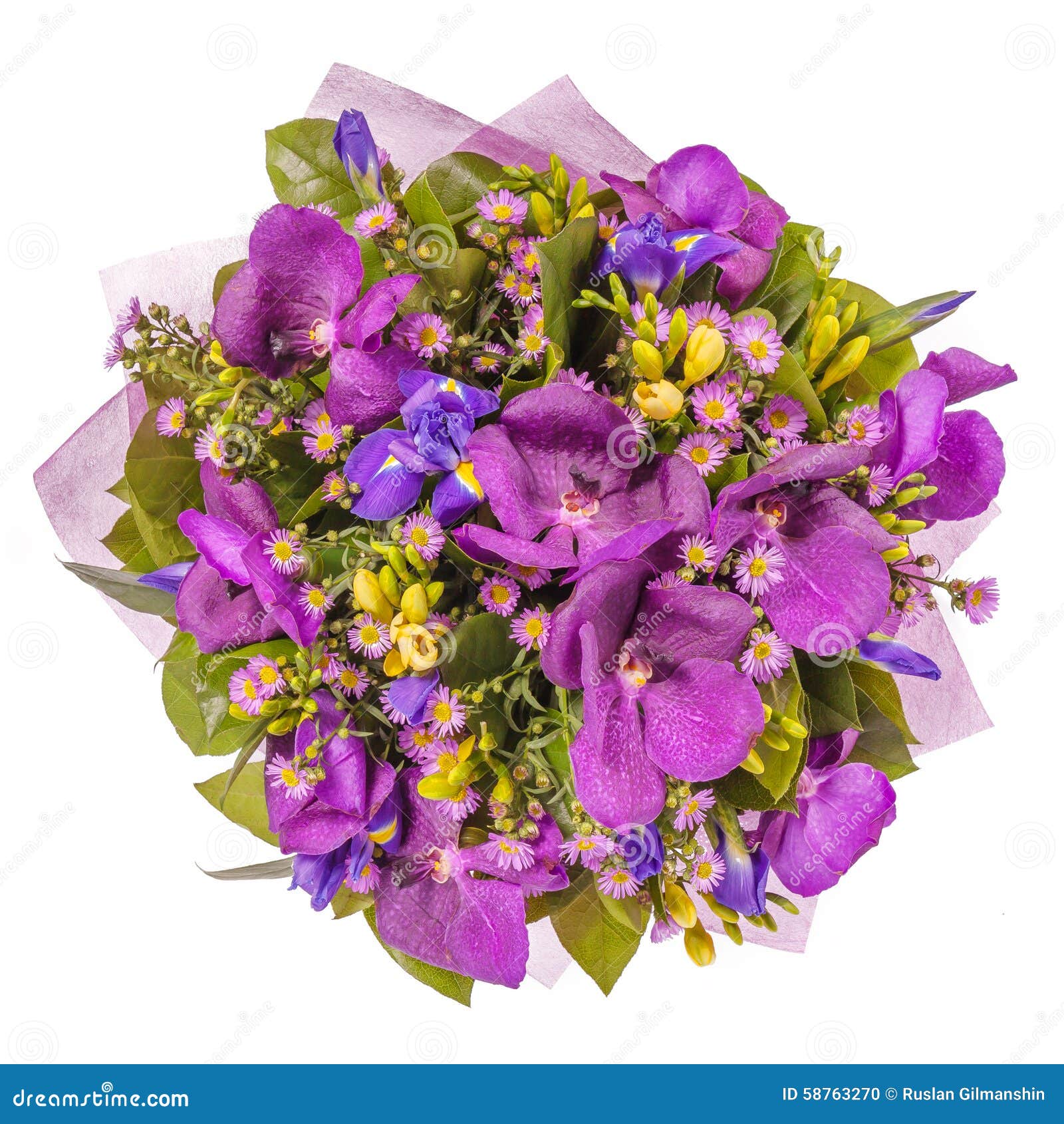 Bouquet of Flowers Top View on White Stock Photo - Image of flower ...