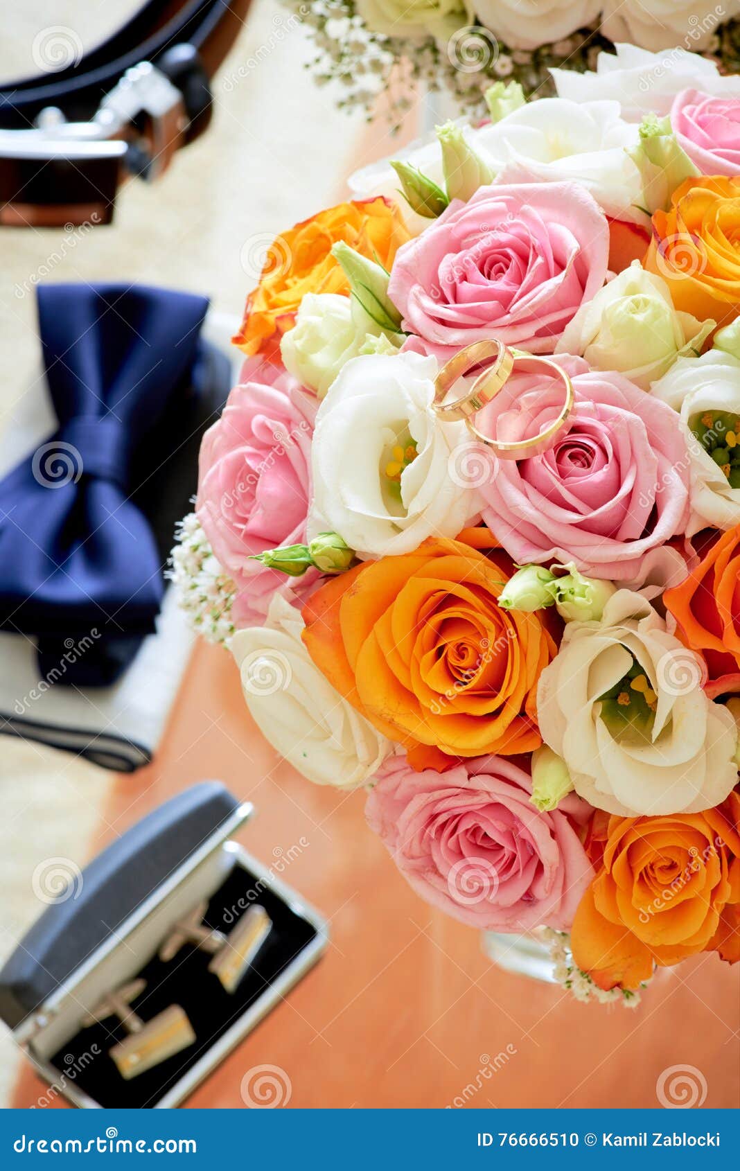 Bouquet Flowers, Weddings Rings and Components Stock Photo - Image of ...