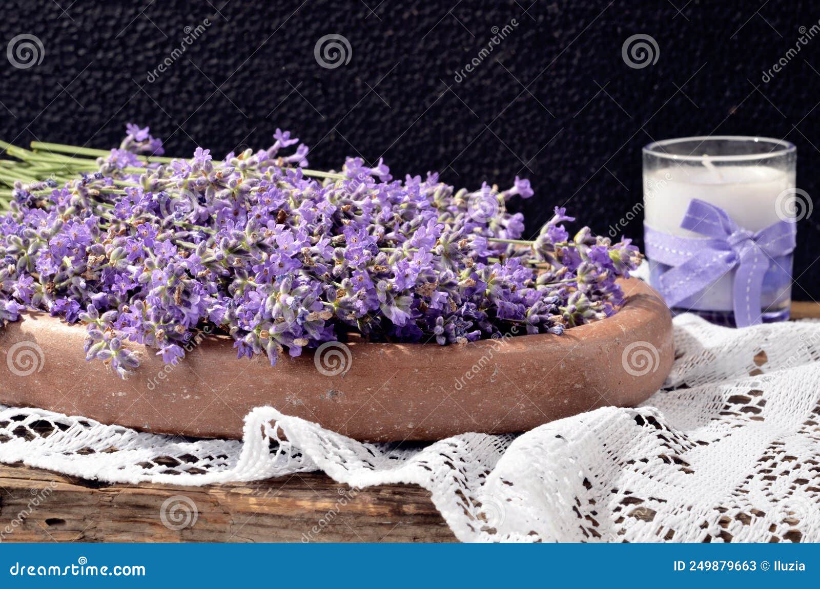 Bouquet of Fresh Lavender on a Table with Lace Table, Scented Stock ...